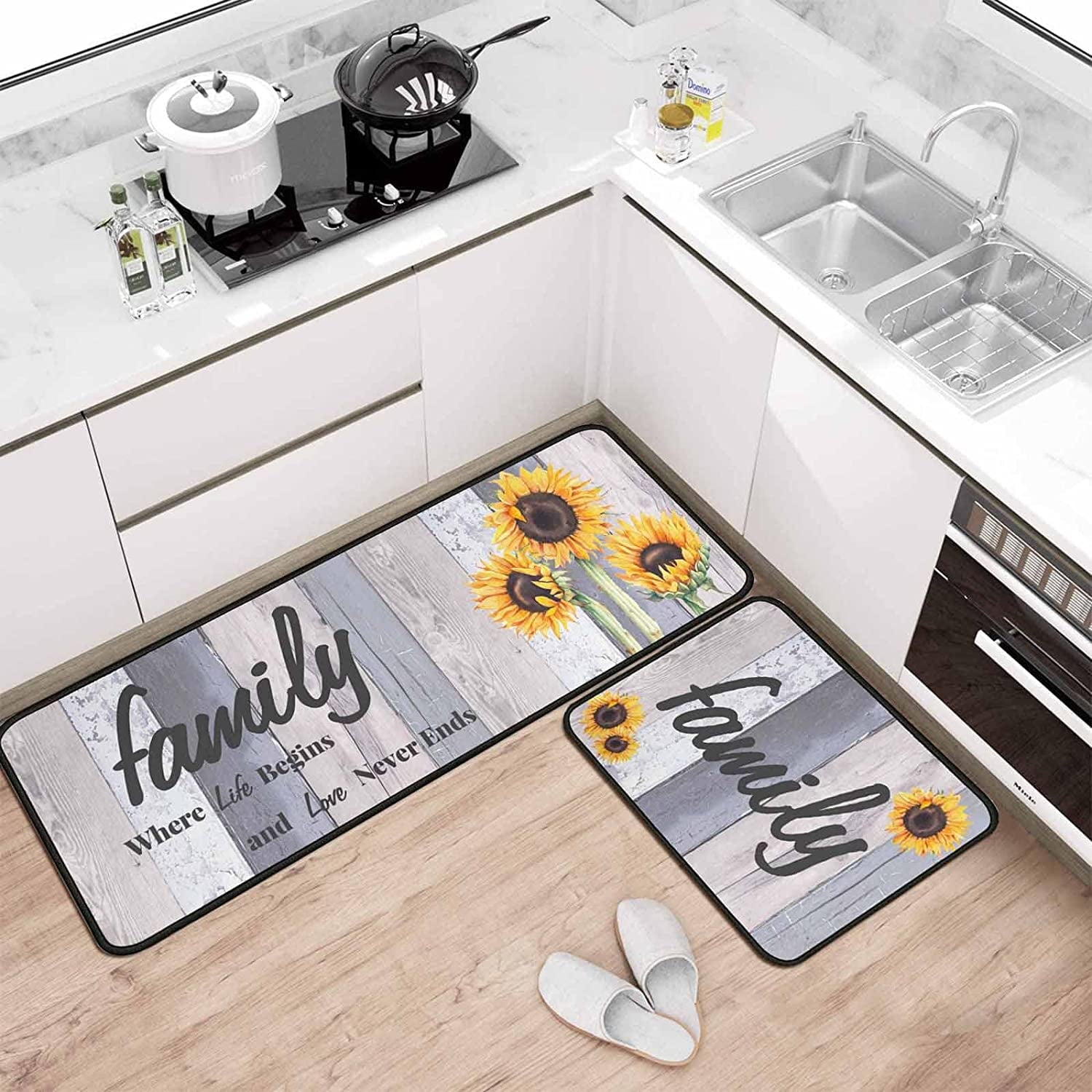 Sunflower Family Kitchen Rugs Set 2 Pieces Non Slip Absorbent ...