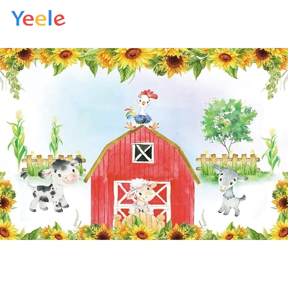 Sunflower Farm Animal House Fence Tree Grass Baby birthday Party ...