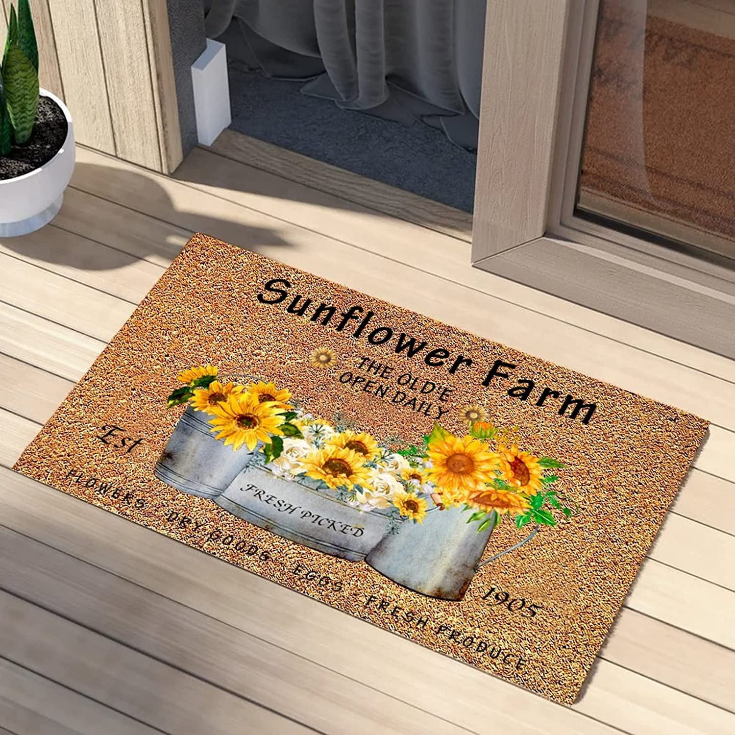 Sunflower Farm Doormat The Old'e Open Daily Fresh Picked Personalized ...