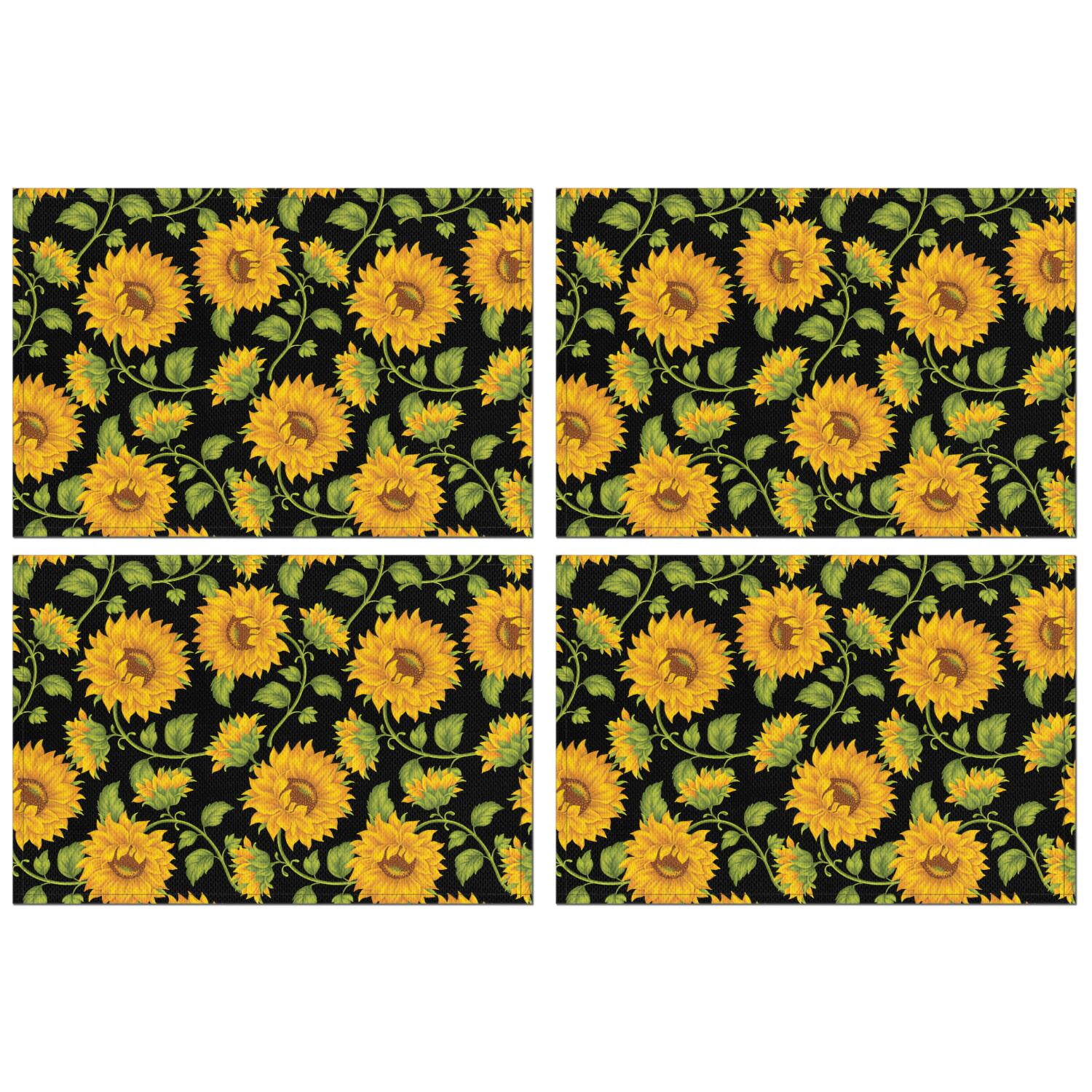 Sunflower Farmhouse Boho Placemats Set of 4, 12x18 Inch Rustic Floral ...