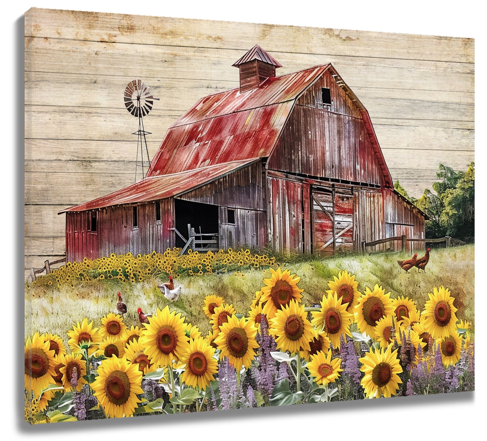 Sunflower Farmhouse Canvas Wall Art Country Yellow Sunflower Flower ...