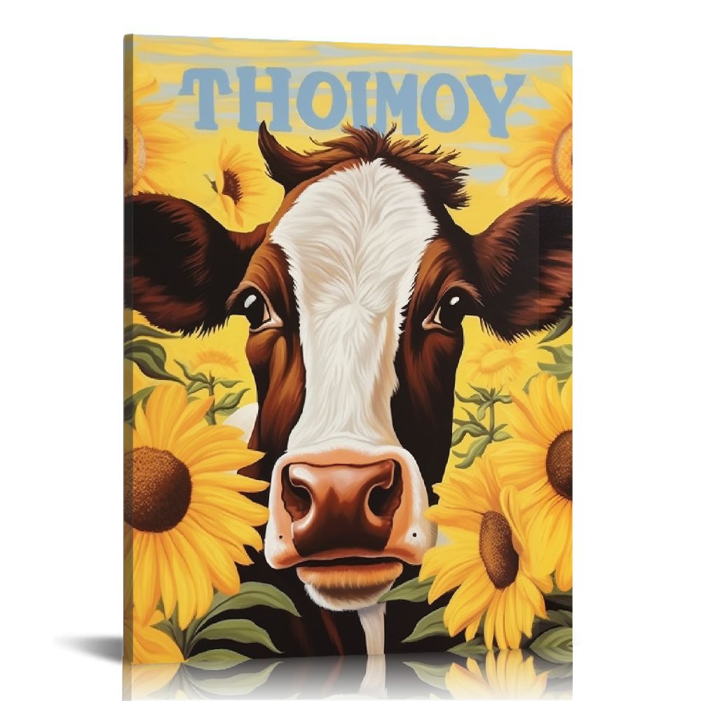Nawypu Sunflower Farmhouse Cow Canvas Wall Art,Christian Bible Verses ...