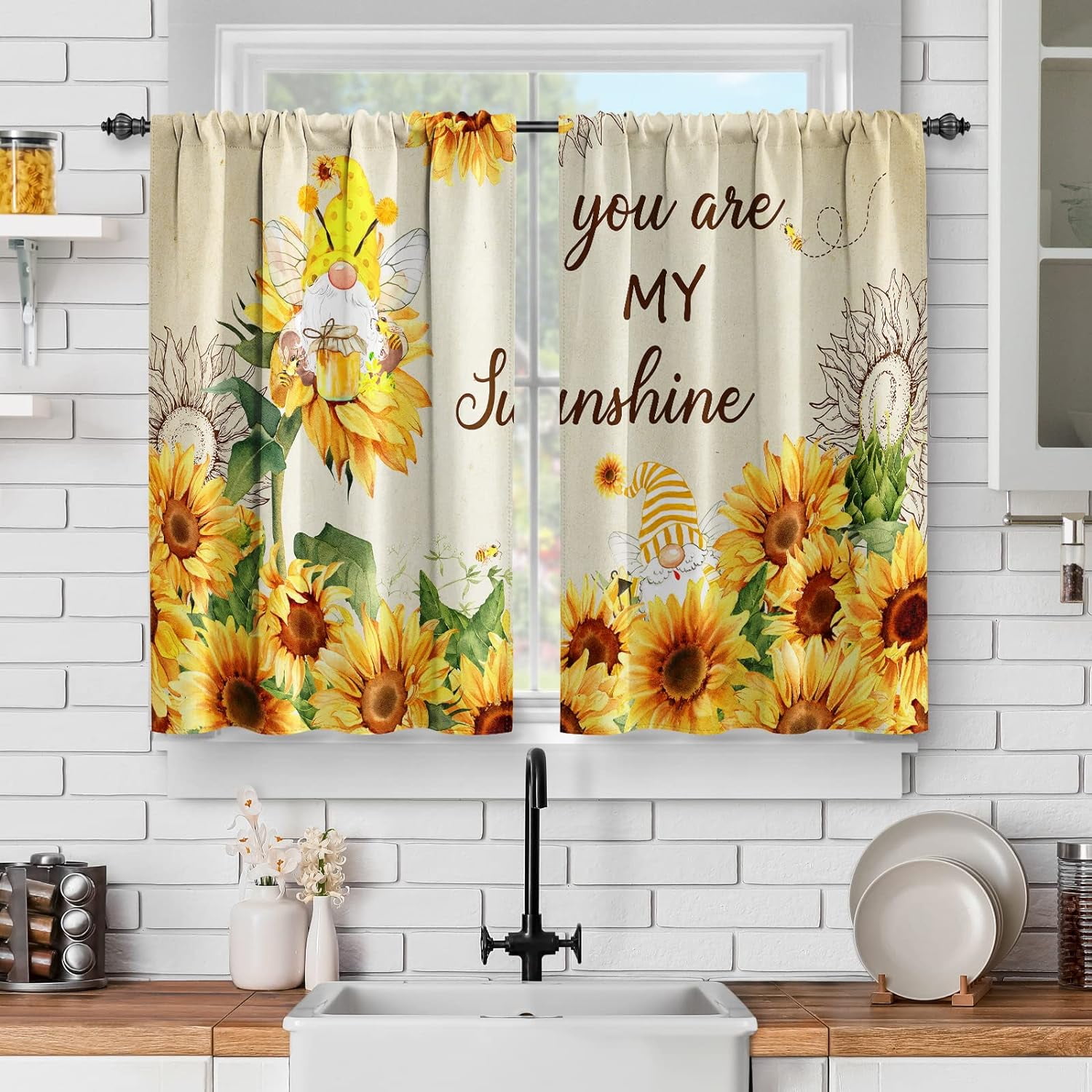 Sunflower Farmhouse Flower Kitchen Curtains: You are My Sunshine Window ...