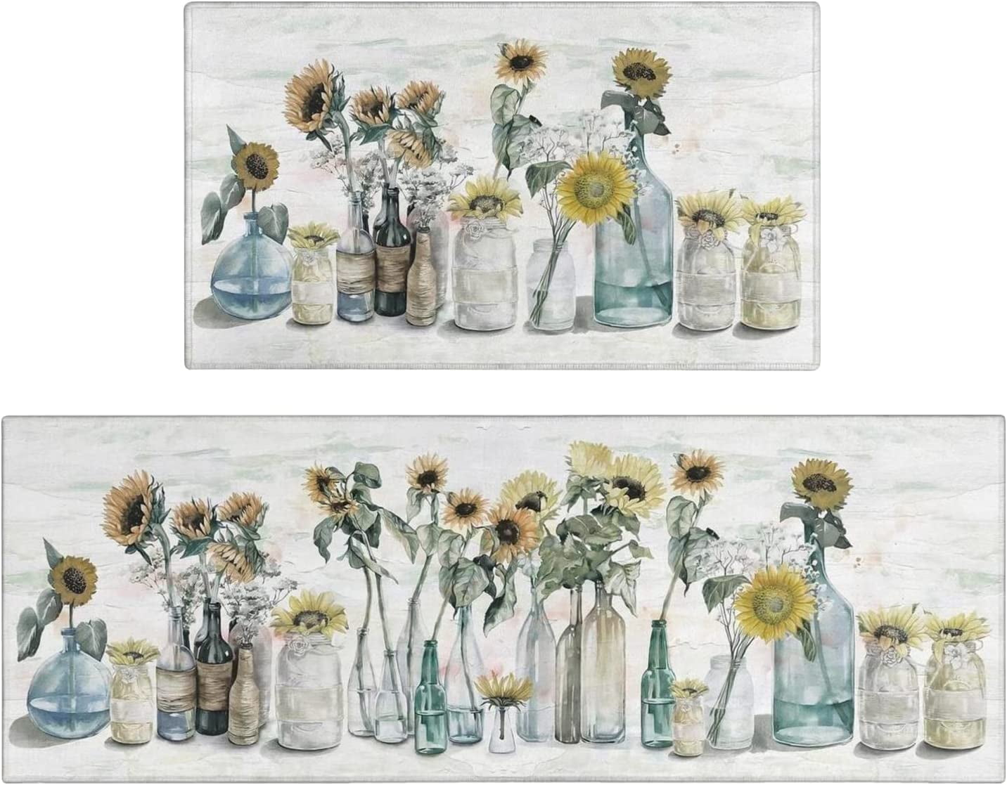 Sunflower Farmhouse Kitchen Rugs Set of 2,Colorful Spring Summer ...