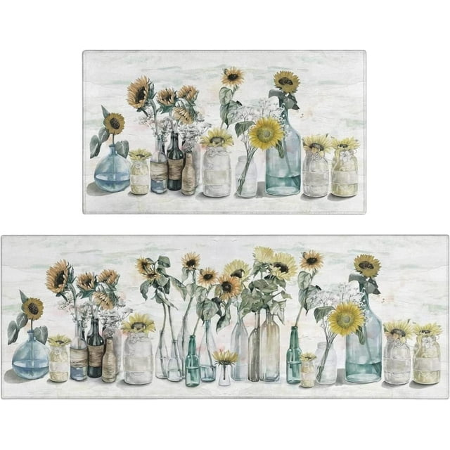 Sunflower Farmhouse Kitchen Rugs Set of 2,Colorful Spring Summer ...