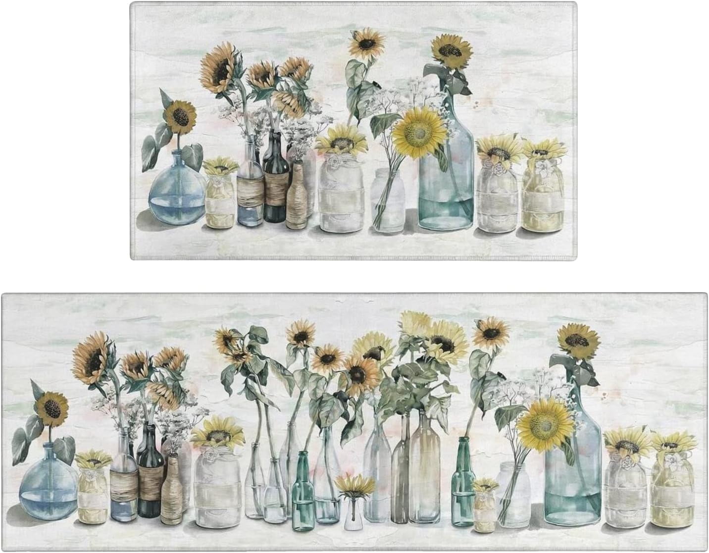 Sunflower Farmhouse Kitchen Rugs Set of 2,Colorful Spring Summer ...