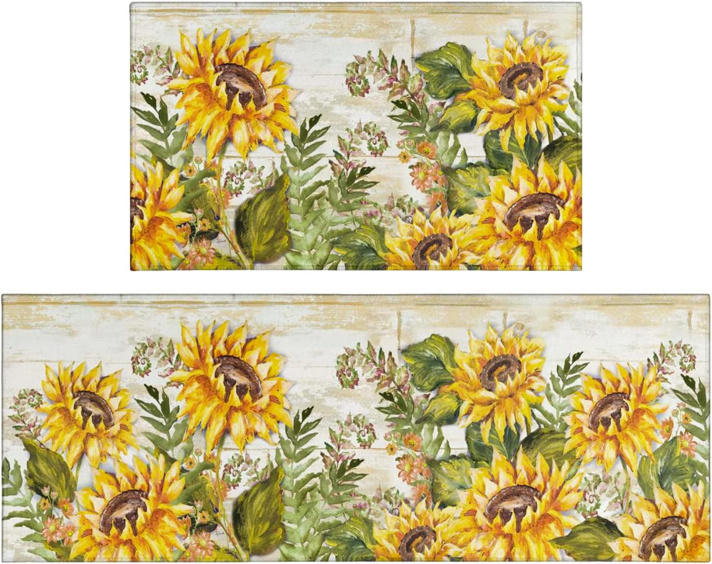 Sunflower Farmhouse Kitchen Rugs Set 2 Piece Colorful Summer Flowers ...