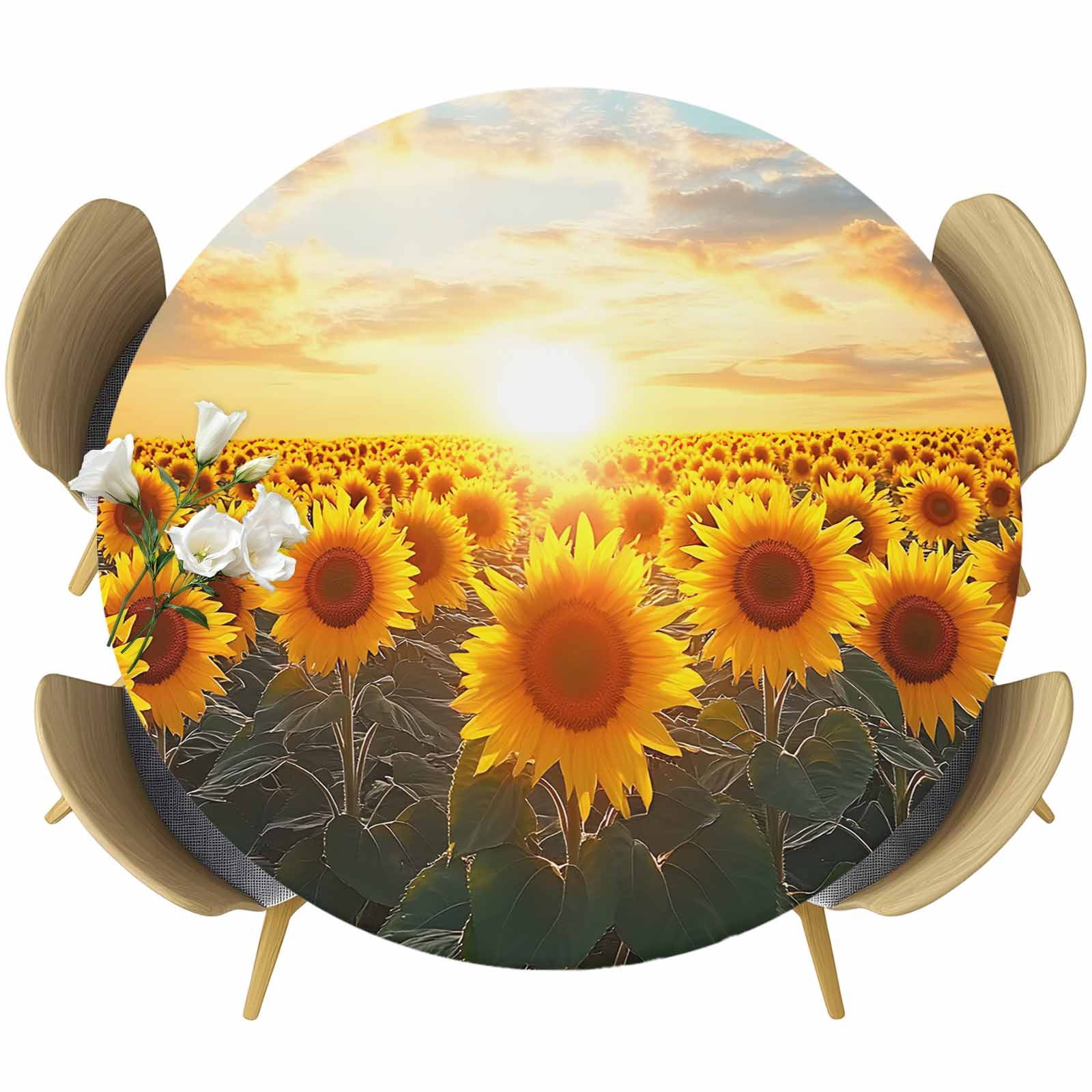 Sunflower Farmhouse Round Tablecloth 36-44 Inch Round Fitted Table ...