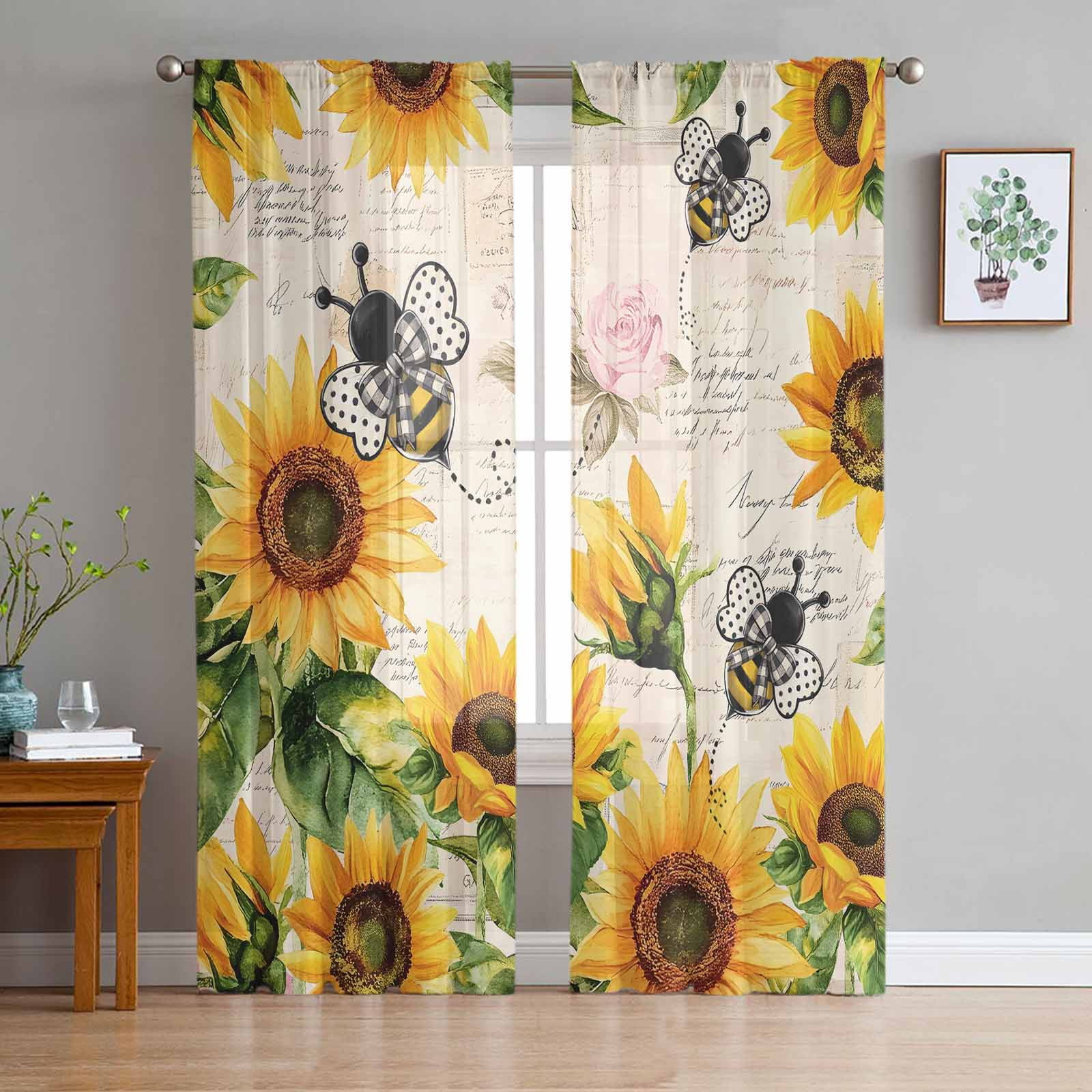 Sunflower Farmhouse Semi Sheer Window Curtains 63 Inches Long, Spring ...