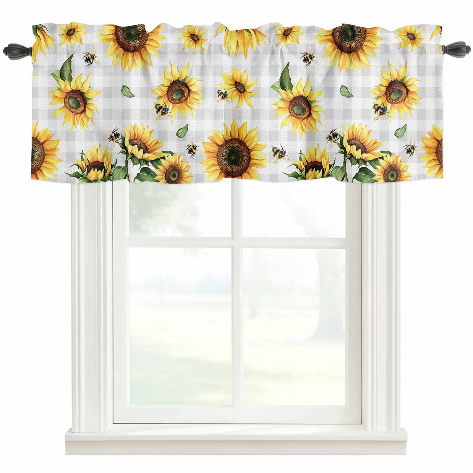 Sunflower Farmhouse Short Window Curtain Valances, Farmhouse Grey ...