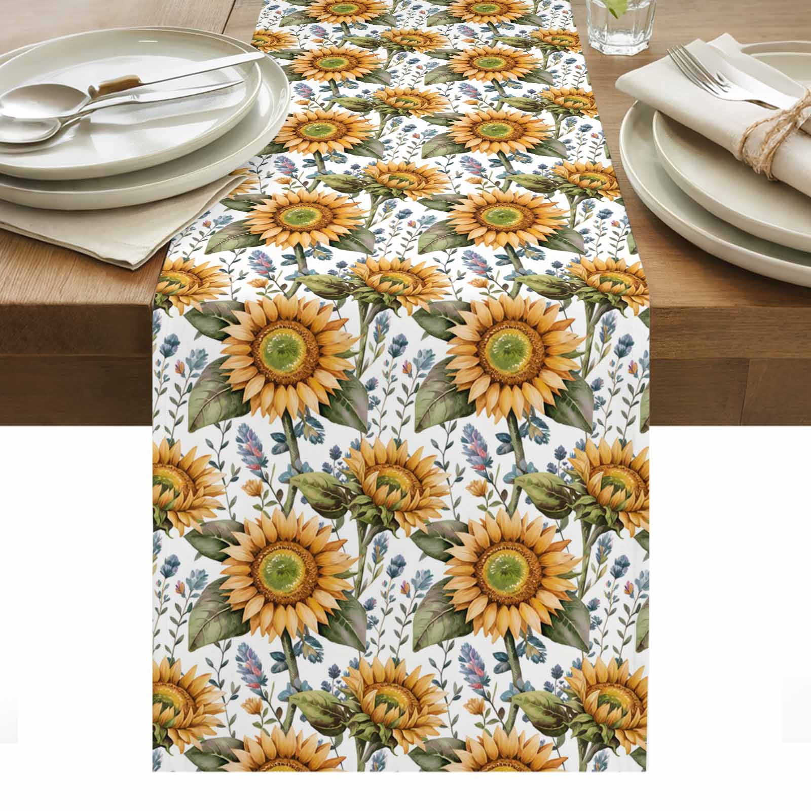 Sunflower Farmhouse Table Runner - 108 Inch Long, Kitchen Dining Table ...