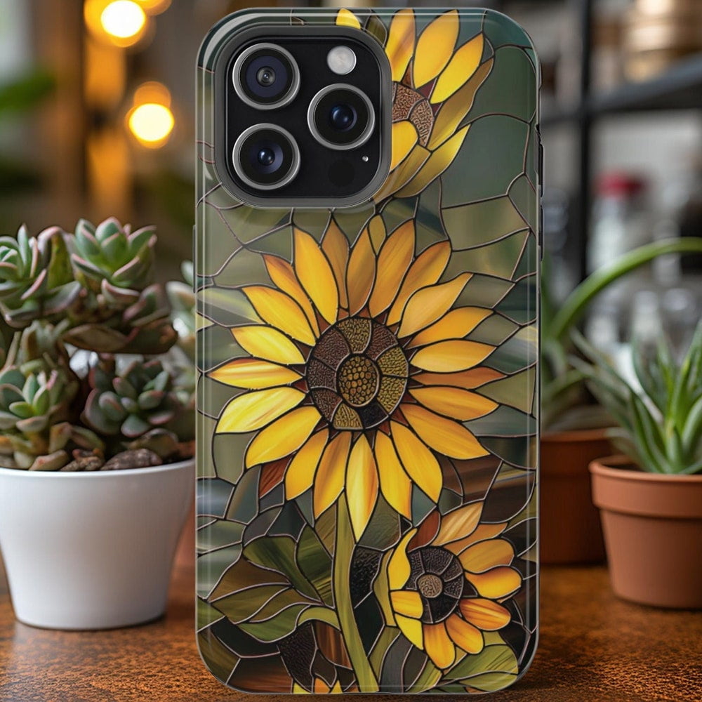 Sunflower Faux Stained Glass Art Compatible Phone Case for iPhone 11–17 ...