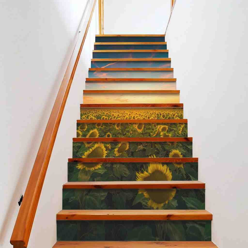 Sunflower Field Stair Stickers Yellow Flowers Self-Adhesive Staircase ...