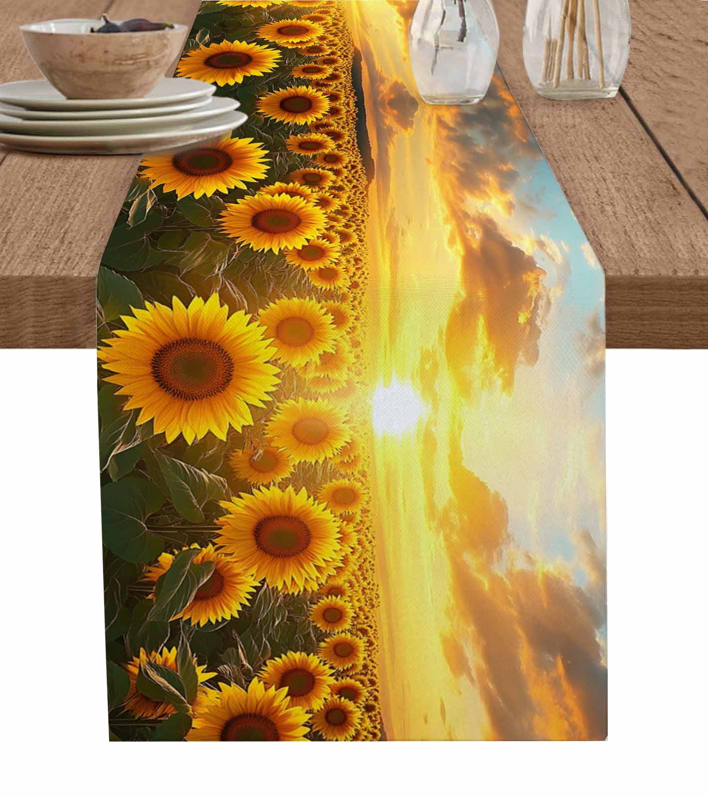Sunflower Field Table Runner 70 Inches, Summer Vintage Botanical ...