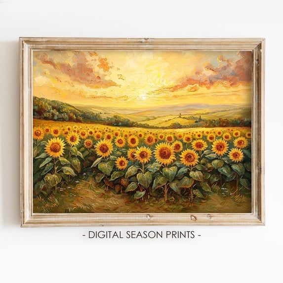 Sunflower Field Wall Art Print, Summer, Vibrant Floral Landscape ...