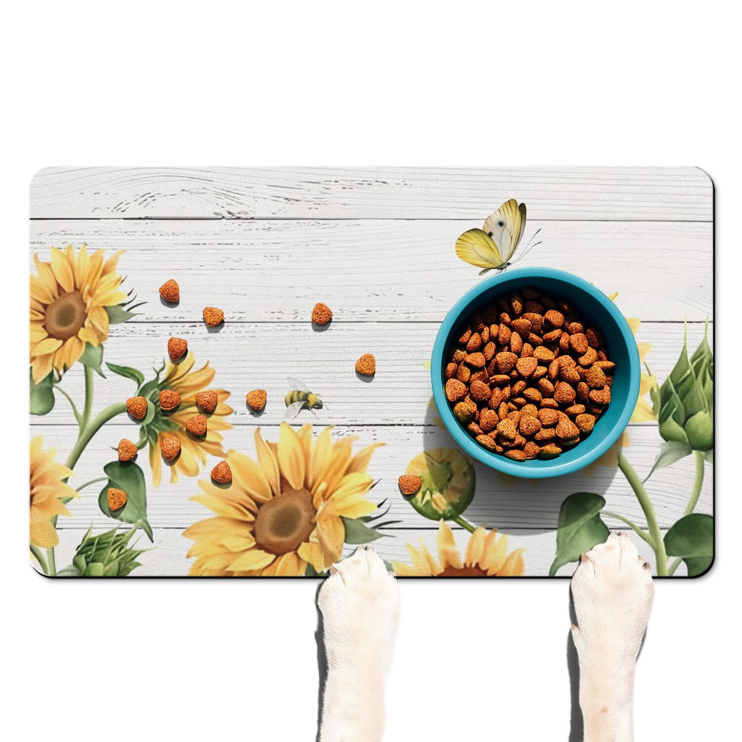 Sunflower Fields Dog Bowl Mat - 12x20in Splash-Proof Surface, BPA-Free ...