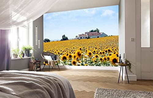 Sunflower Fields Spanish 3D Photo Wallpaper, Pastoral Country House ...