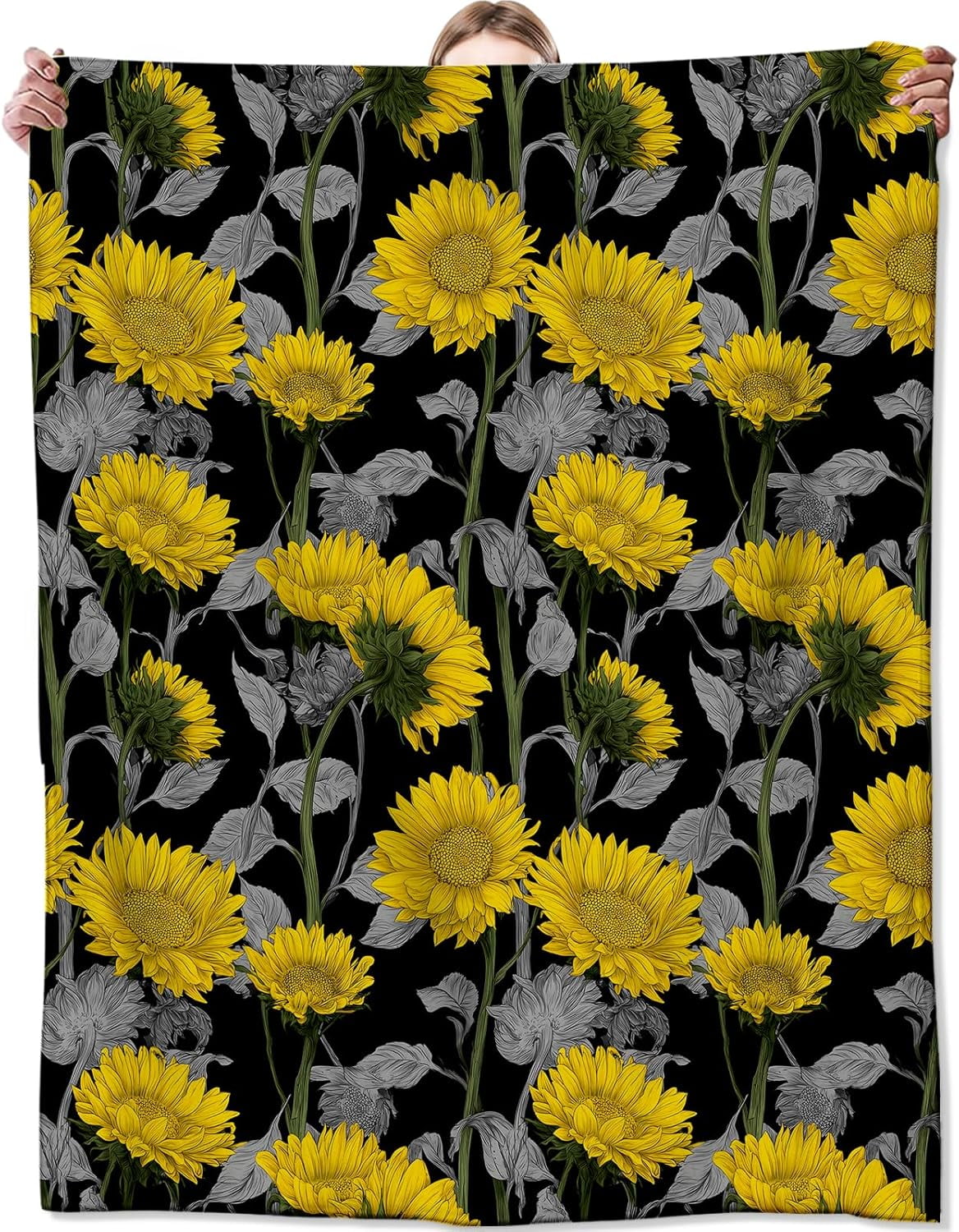 Sunflower Fleece Blanket, Soft Throw with Floral Botanical, Lightweight ...