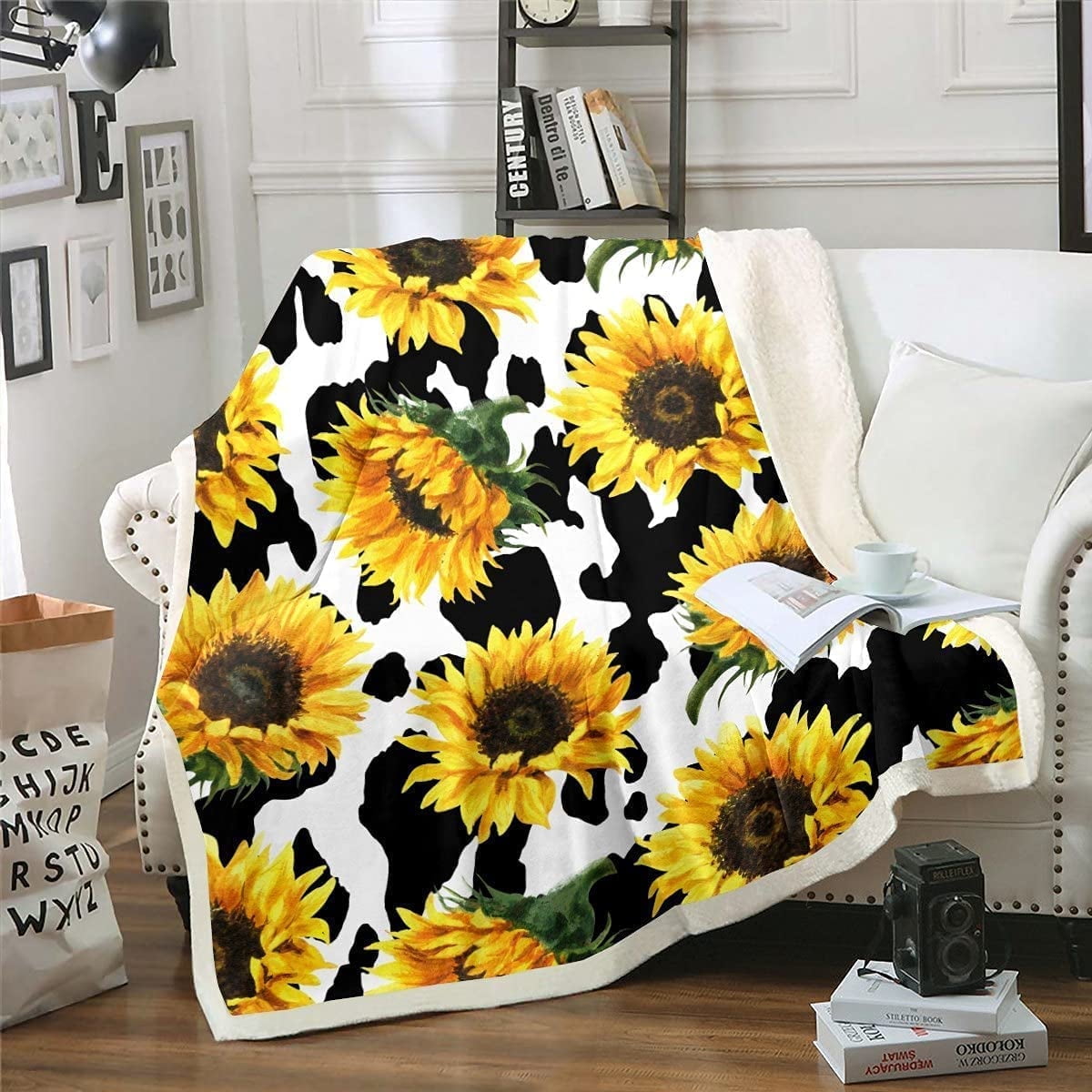 Sunflower Fleece Throw Blanket Botanical Floral Plush Blankets and ...
