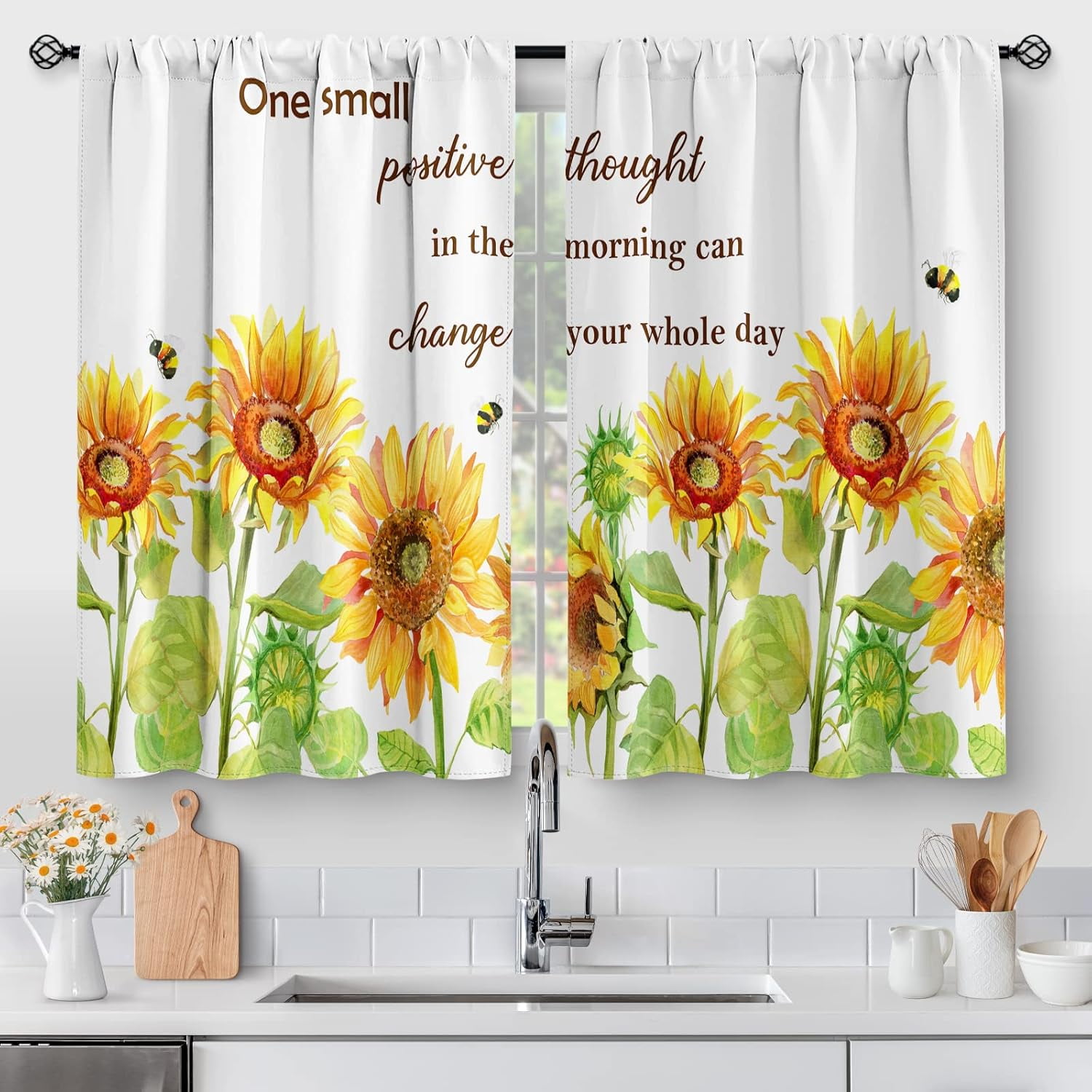Sunflower Floral Kitchen Curtains - Farmhouse Rustic Country Vintage ...