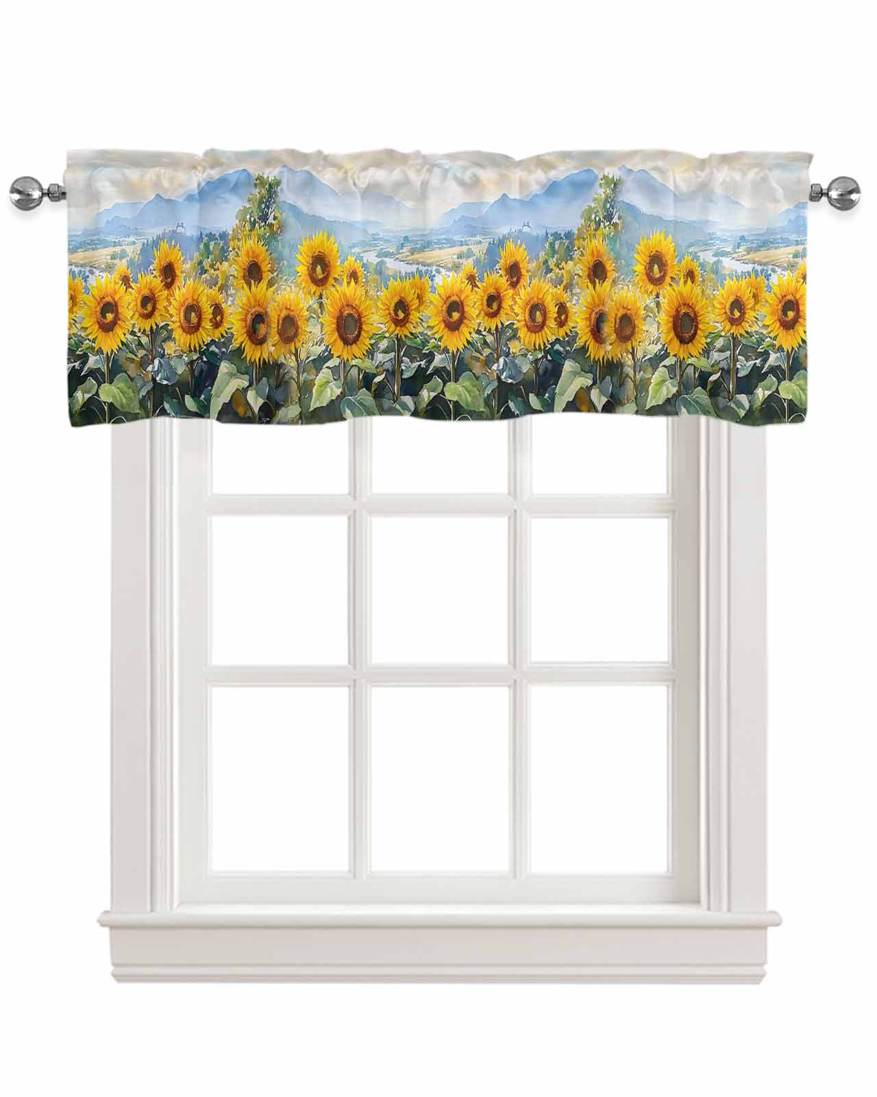 Sunflower Floral Kitchen Valances for Windows Farmhouse Linen Window ...