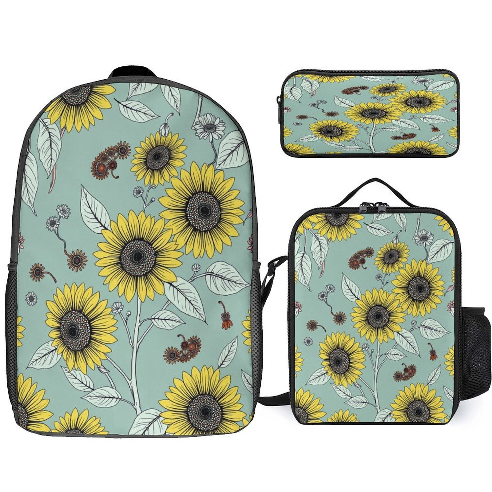 Sunflower Floral Pattern 3pcs/Set Student Travel Bags Laptop Daypack ...