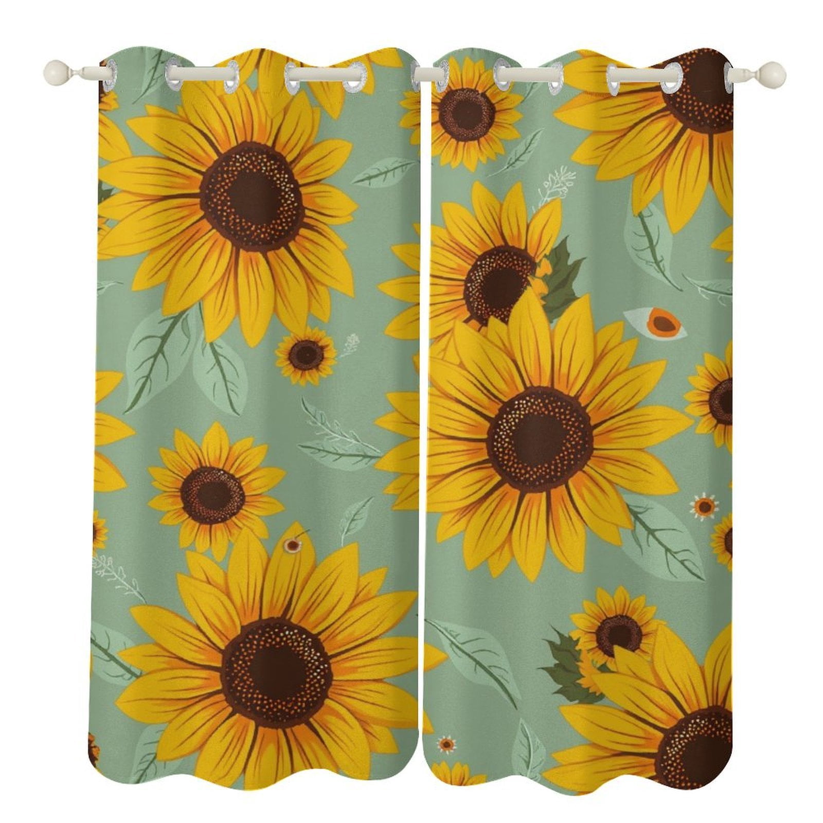 Sunflower Floral Pattern Curtains Outdoor Decor Curtain Panels With ...