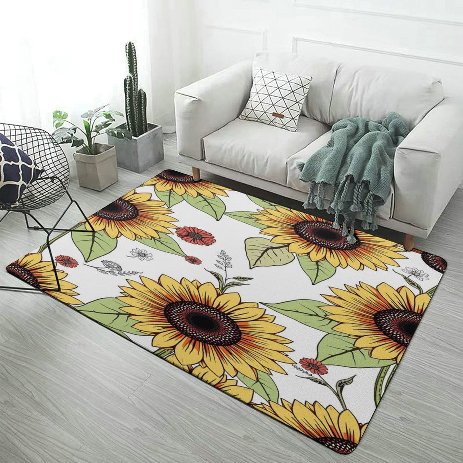 Sunflower Floral Pattern Light Luxury Home Carpets Living Room Ration ...