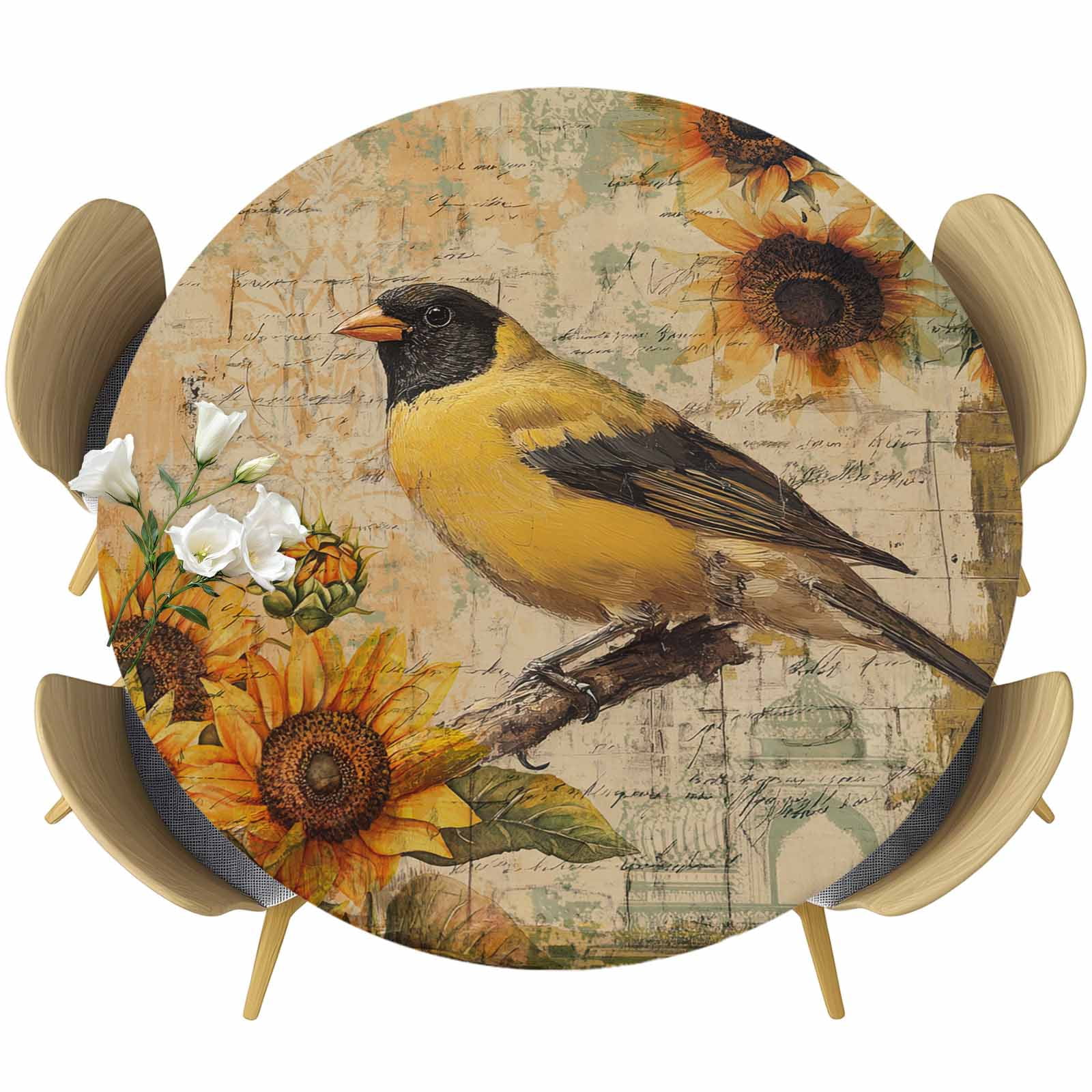 Sunflower Floral Round Tablecloth 36-44 Inch Round Fitted Table Cloth ...