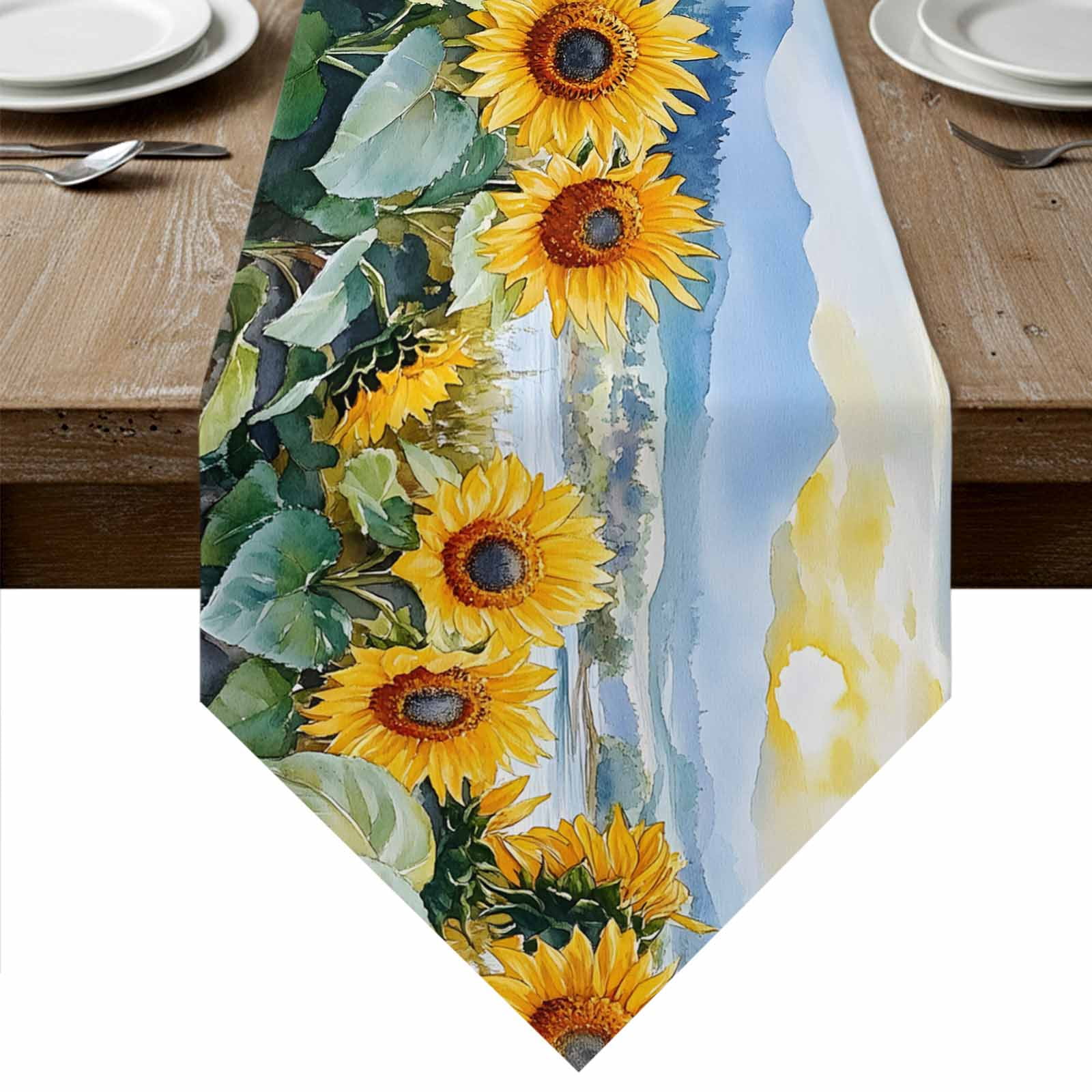 Sunflower Floral Table Runner Linen Burlap Table Runner 72 Inches Long ...