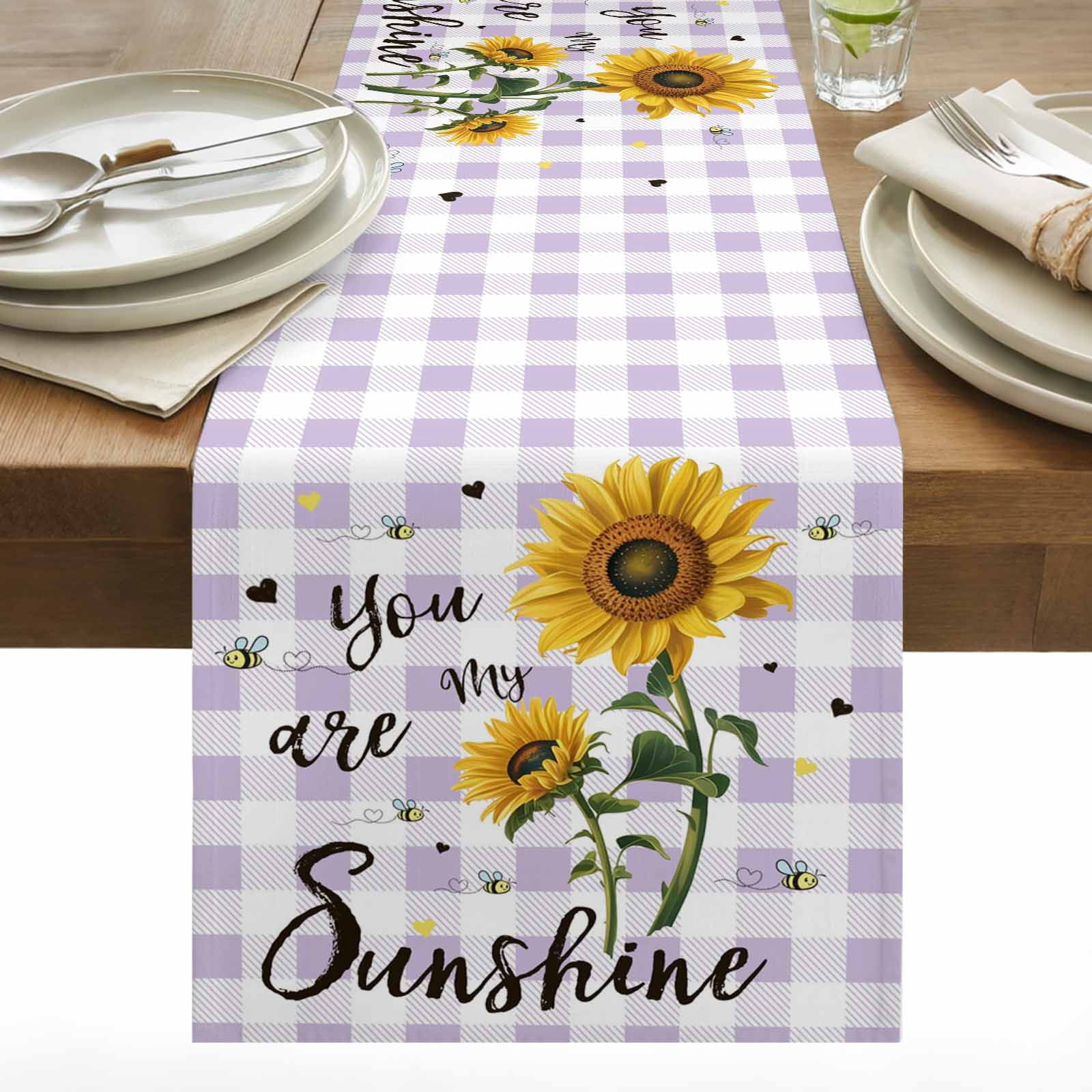 Sunflower Flower Cotton Linen Table Runner You Are My Sunshine Bee ...