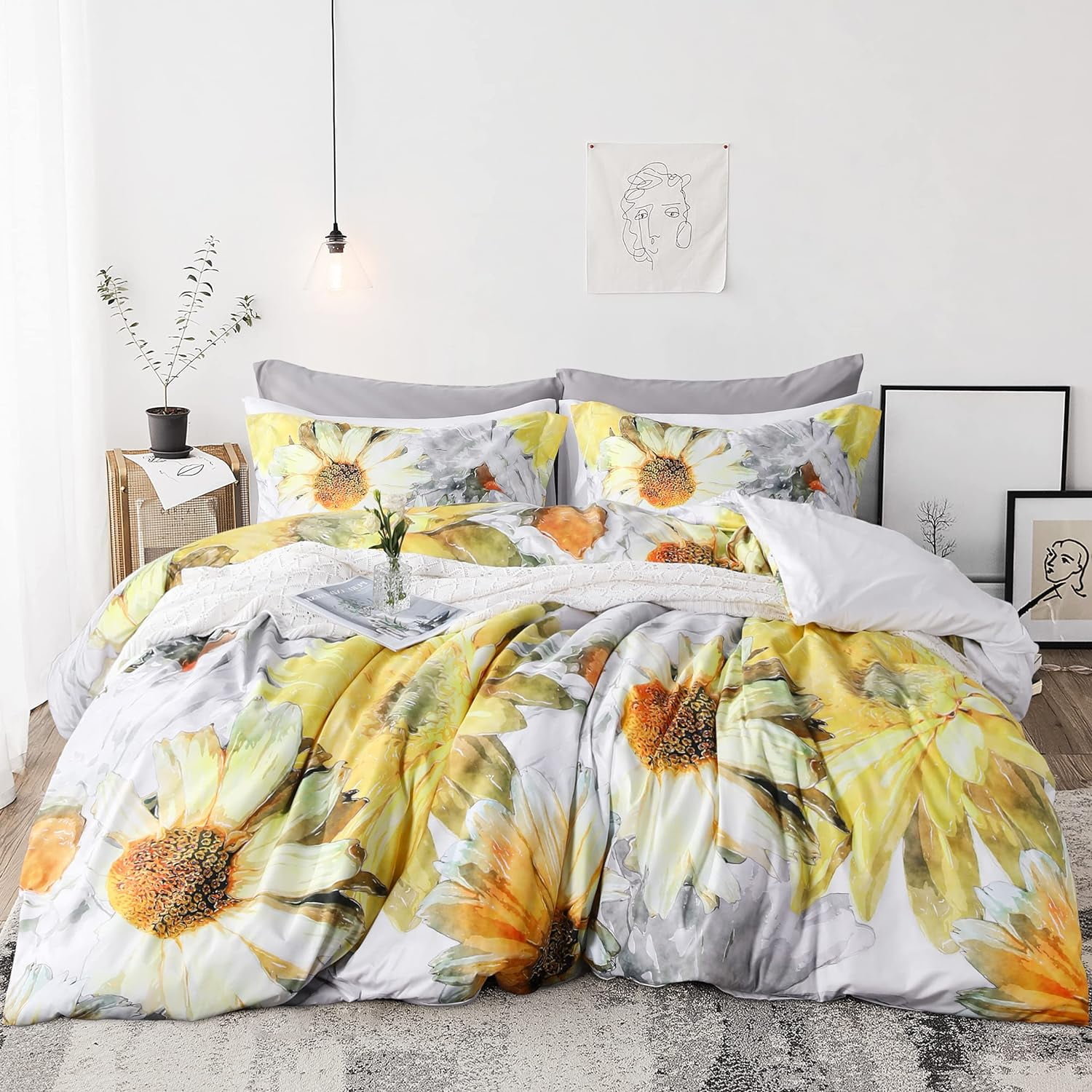 Sunflower Flower Floral Bedding Set Queen,Cow Print Comforter Cover ...