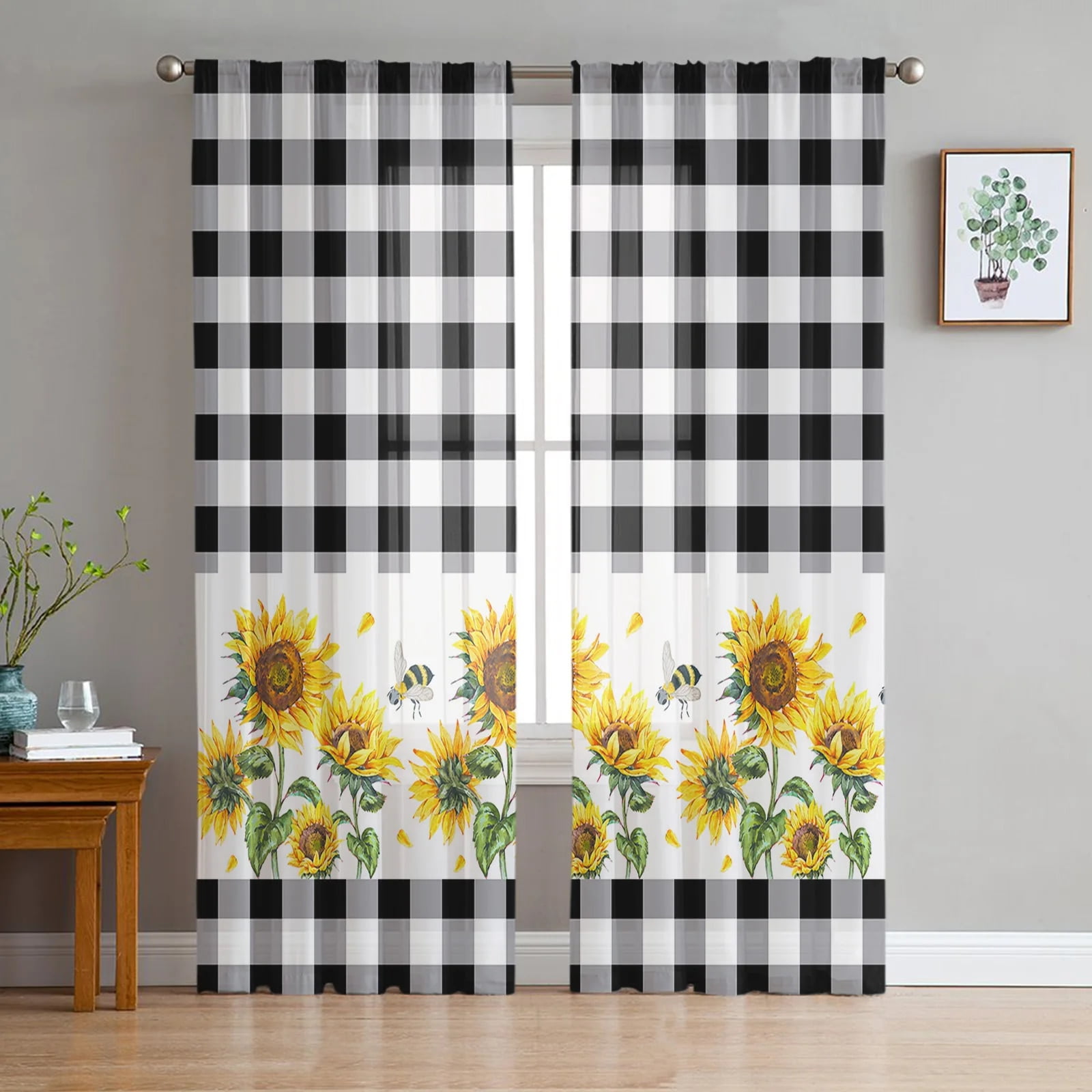 Sunflower Flower White Tulle Curtains for Living Room Bedroom Decor ...