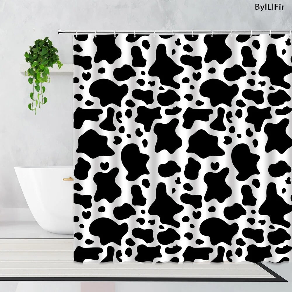 Sunflower Flowers Black White Geometric Shower Curtains Brown Leopard