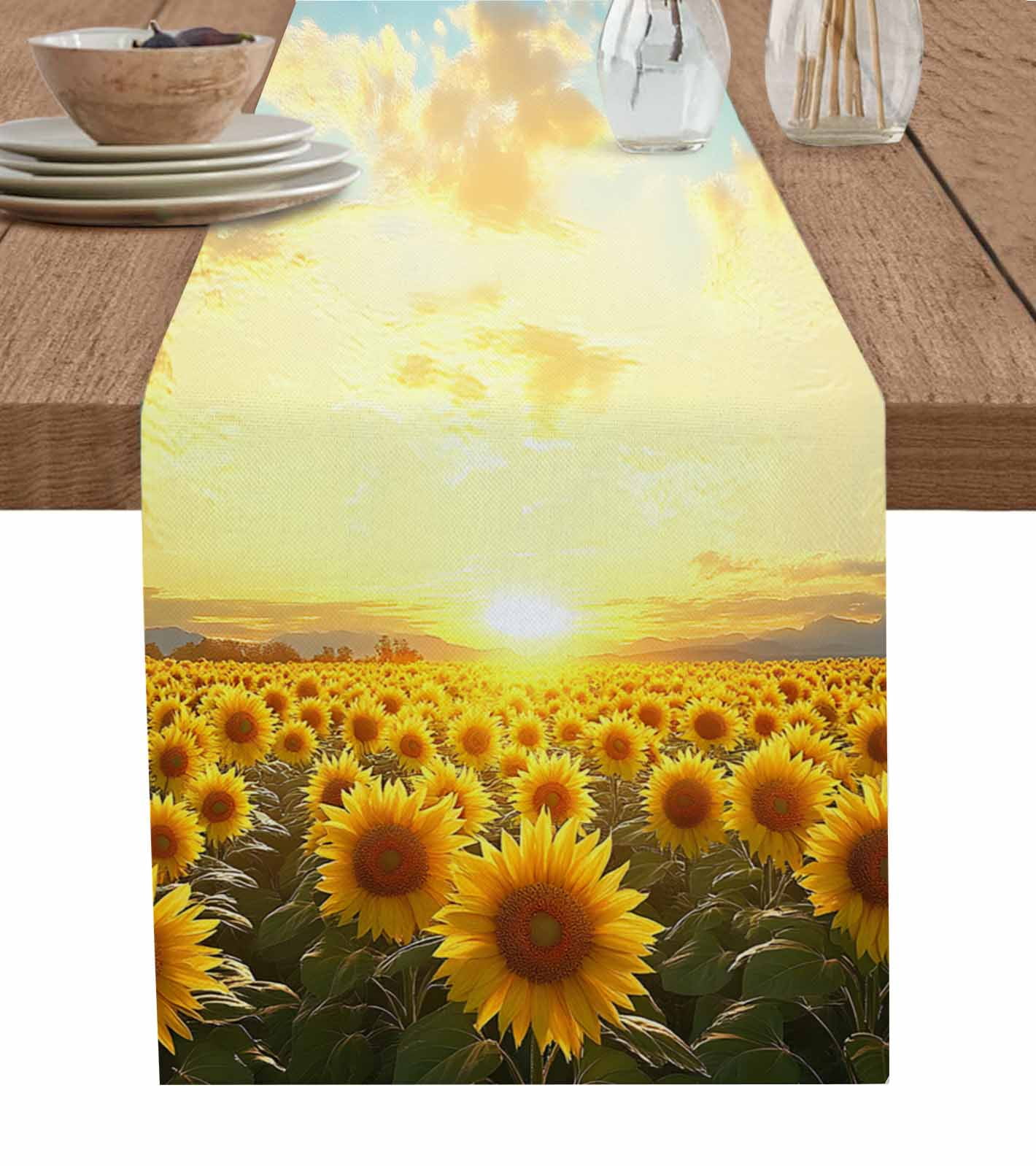 Sunflower Flowers Table Runner Cotton Linen 90 Inch Holiday Dresser ...