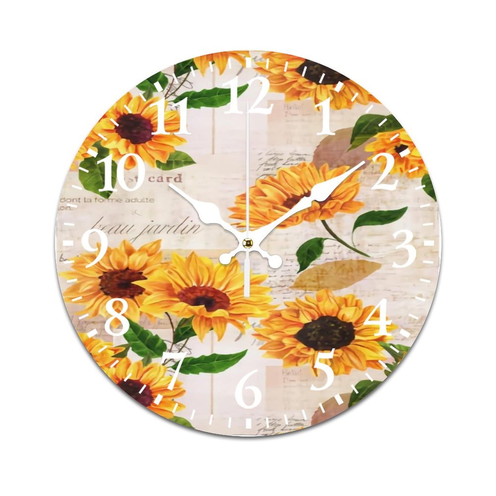 Sunflower Flowers on Old Fashioned Letters Romantic Wall Clock Modern ...