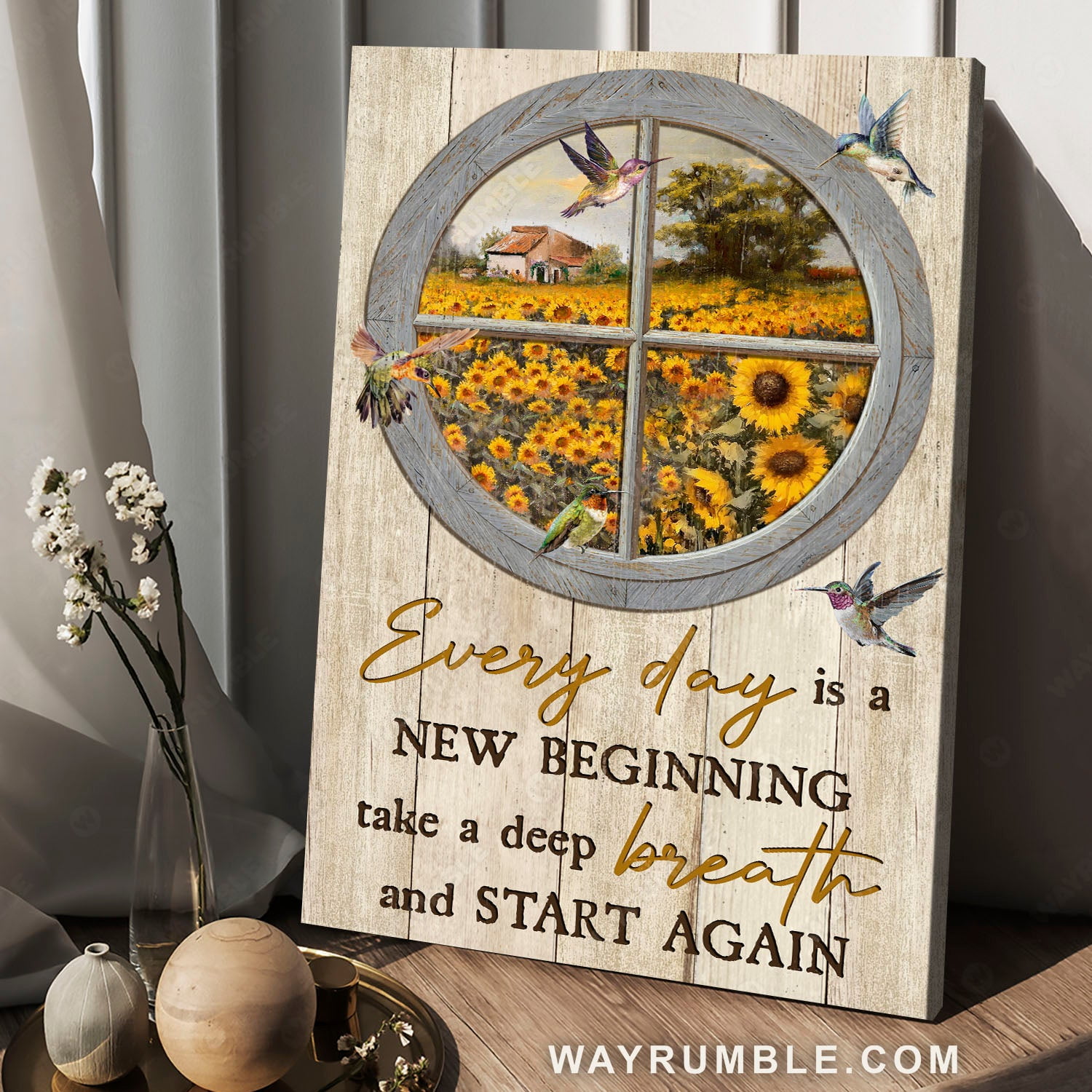 Sunflower Garden, Colorful Hummingbirds, Circle Window, Take A Deep Breath - Jesus Portrait ...