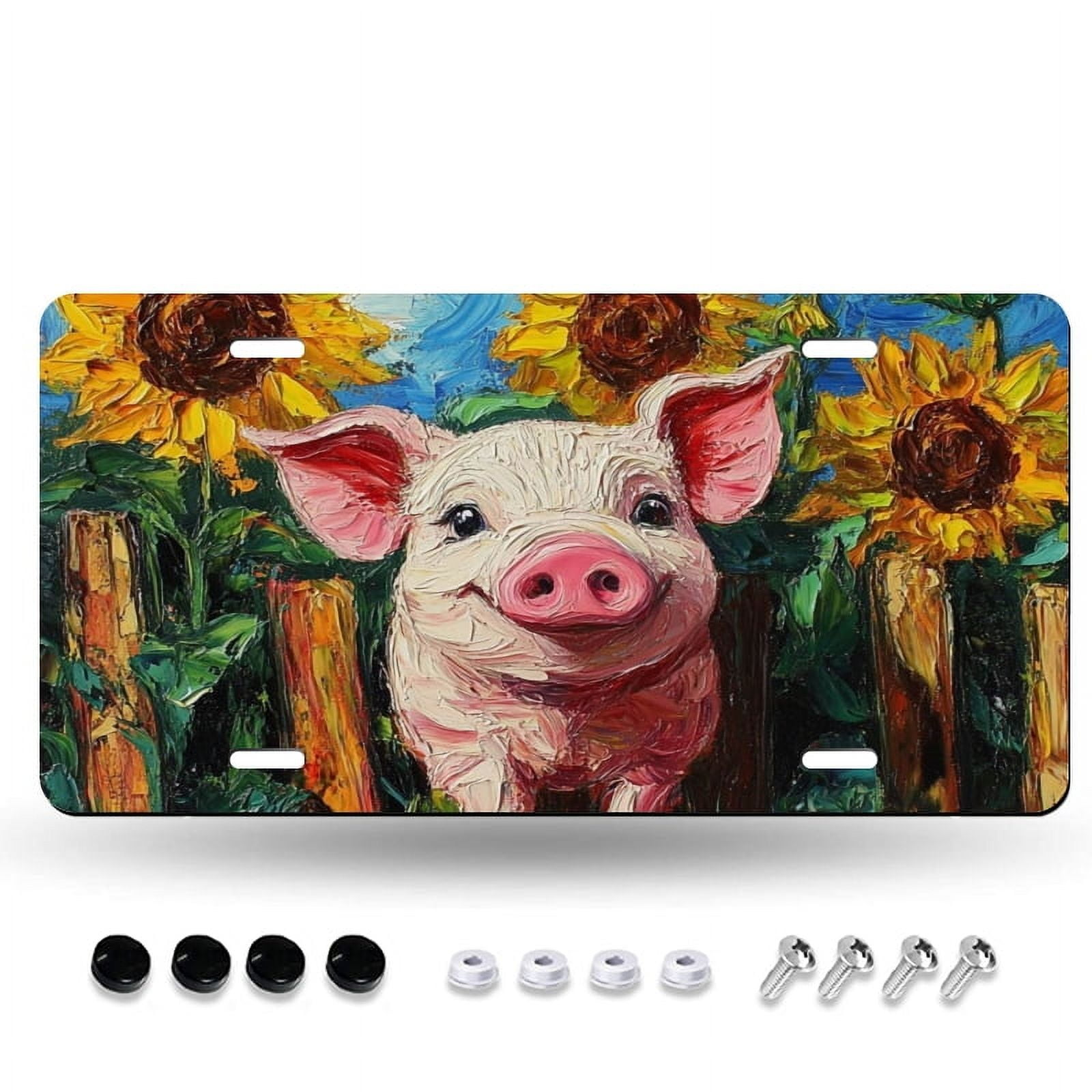 Sunflower Garden and The Curious Pig License Plate Frame, Decorative ...