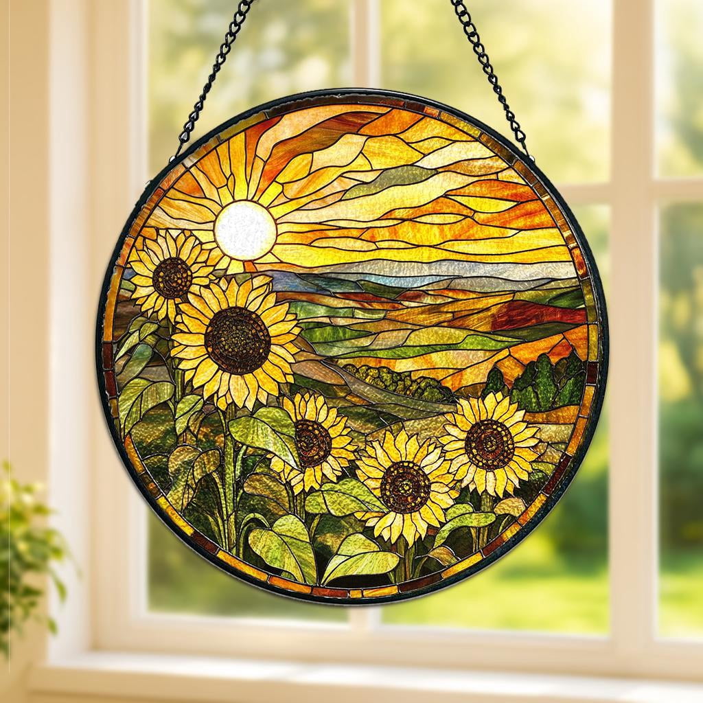 Sunflower Glass Suncatcher, Window Stained Glass, Floral Pendant Window ...