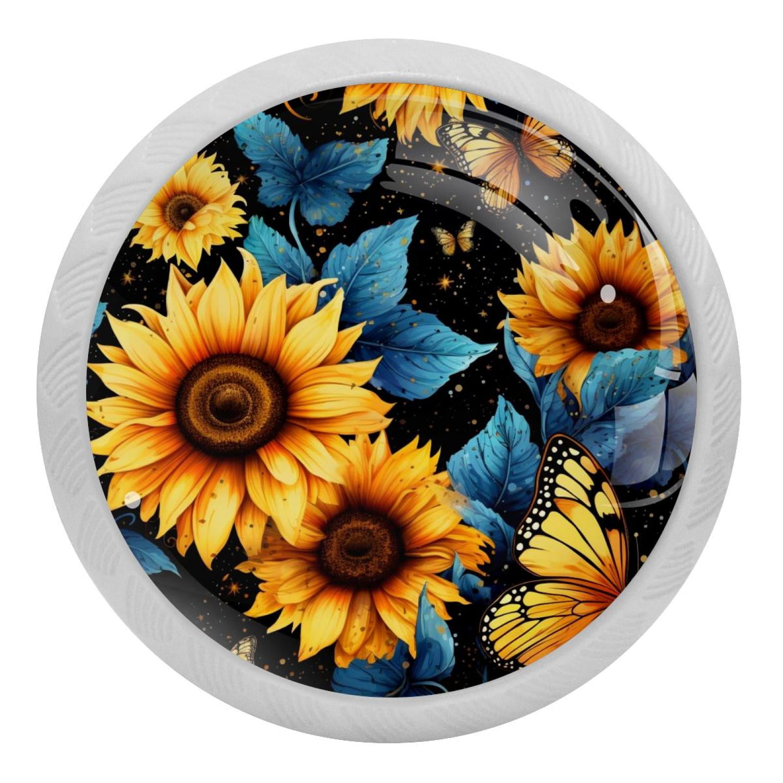 Sunflower Glow-in-the-Dark Fluorescent Drawer Pulls 4-Pack with Screws - Round Knobs for ...