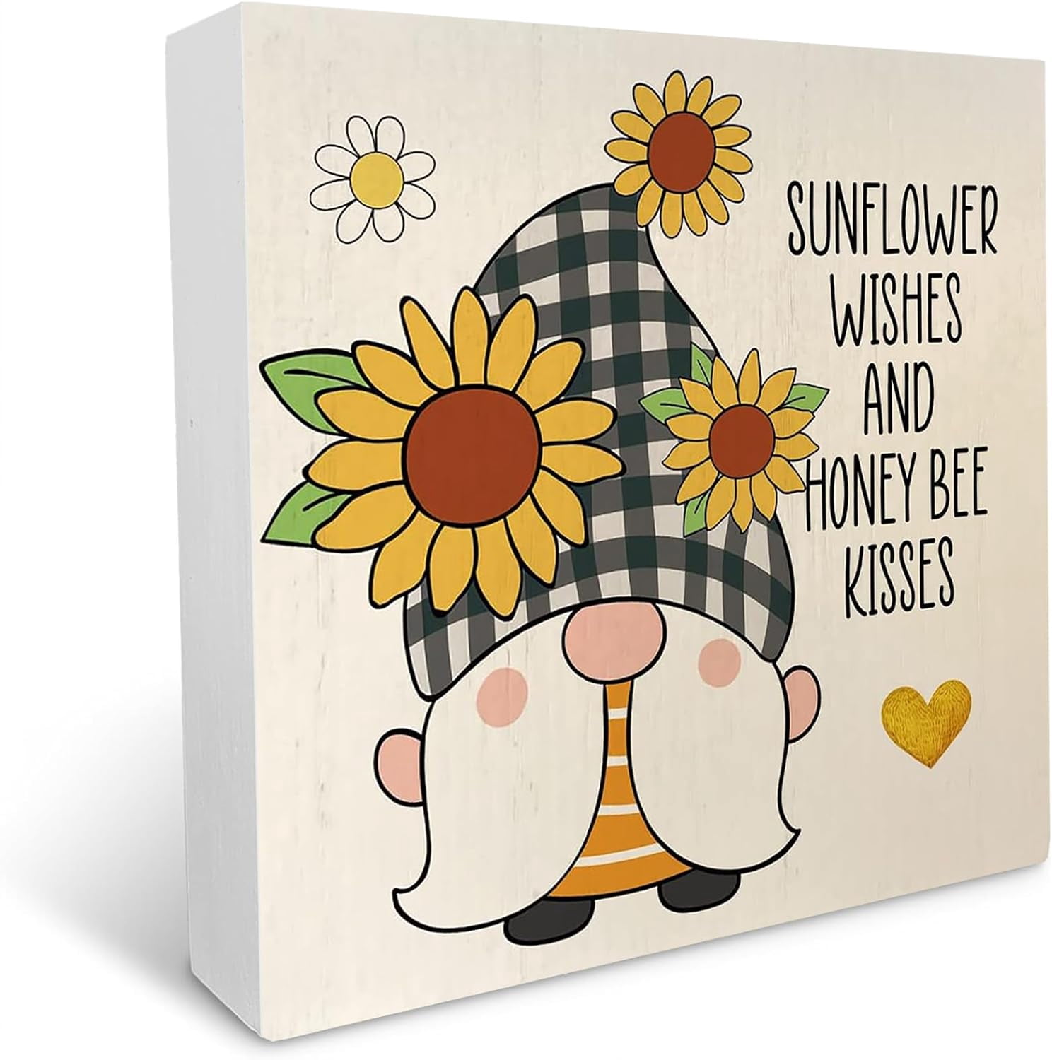 Sunflower Gnome Artwork Wood Box Sign Rustic Farmhouse Style Summer ...