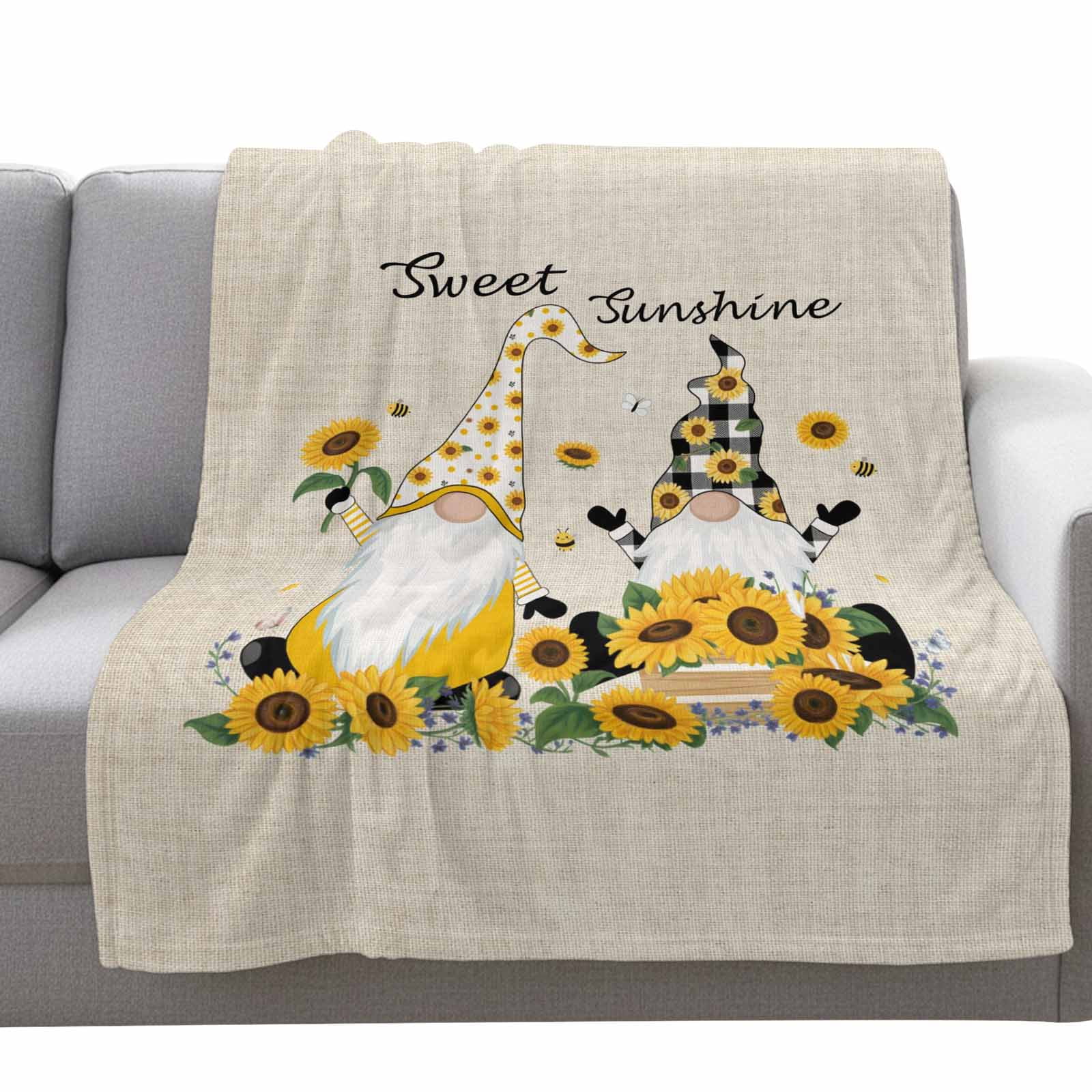 Sunflower Gnome Fleece Throw Blanket Lightweight Sweet Sunshine Yellow ...