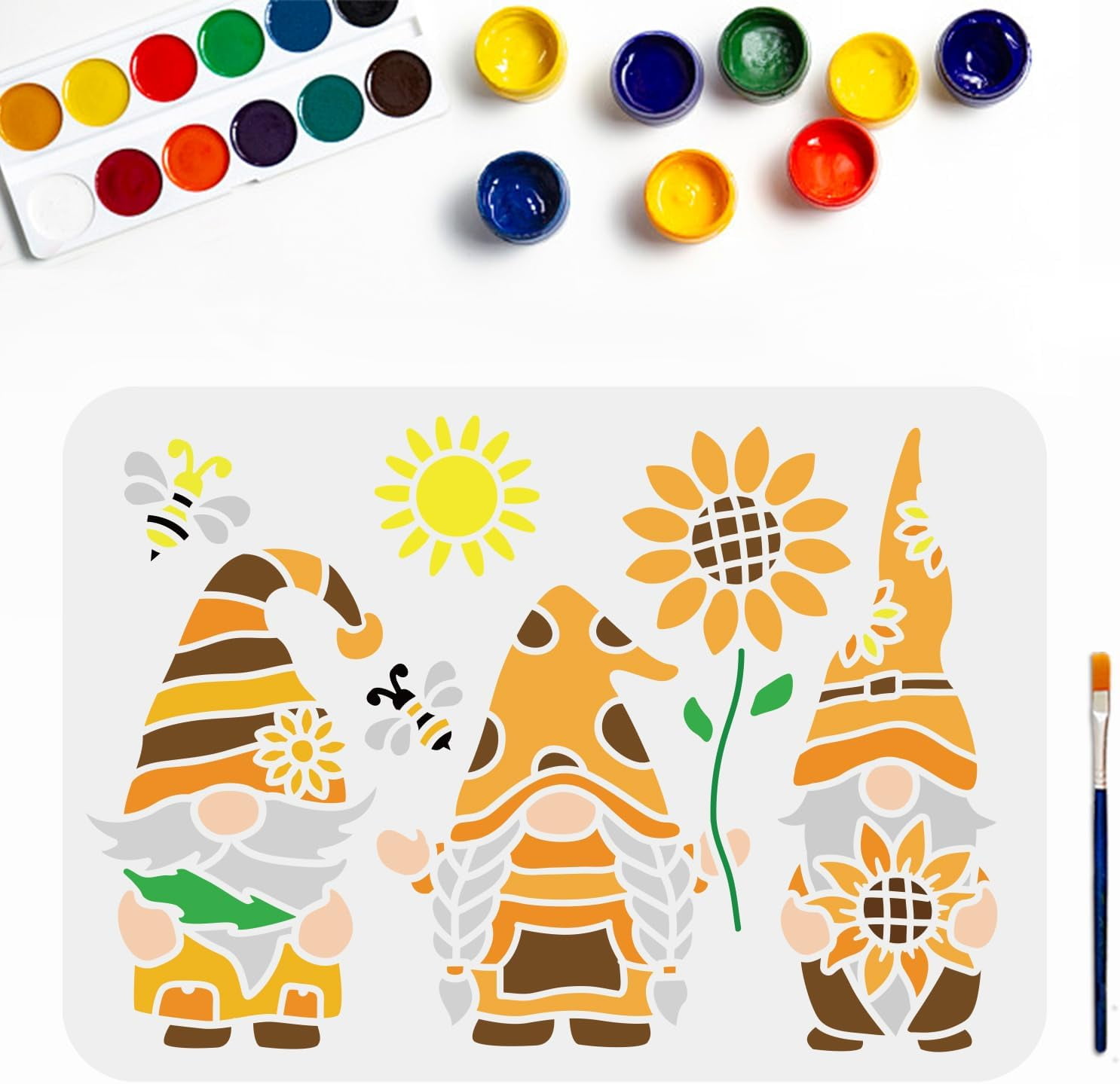 Sunflower Gnomes Stencils 11.7×8.3inch 3 Gnomes Wearing Hats Fall ...