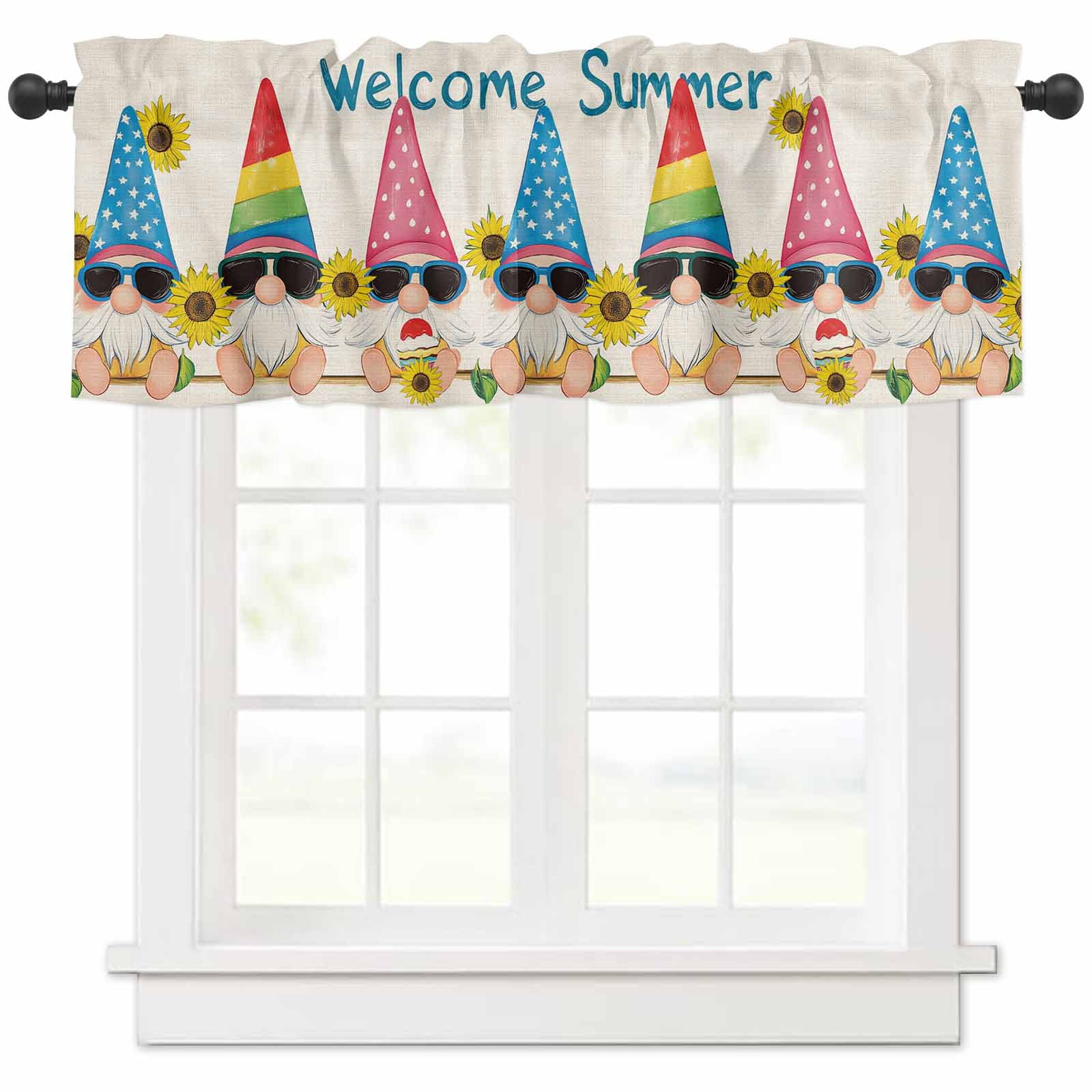 Sunflower Gnomes Valances for Windows Farmhouse Kitchen Curtains ...