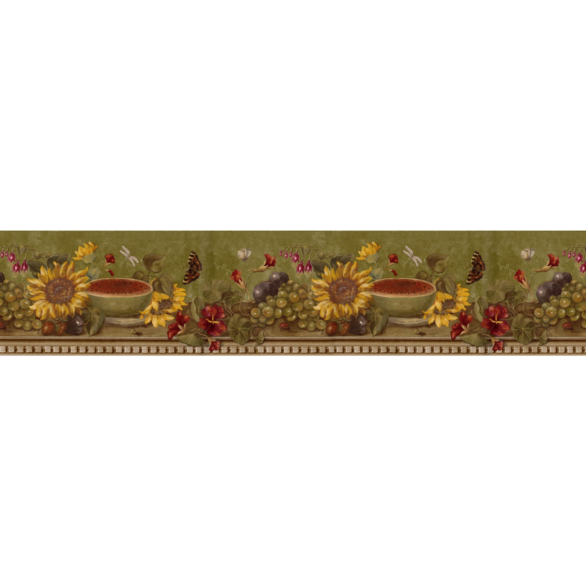 Sunflower Grape Dragonfly Kitchen Wallpaper Border - Artistic Fruits ...