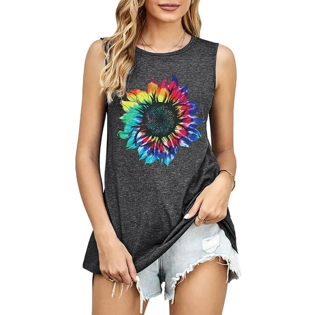 Sunflower Graphic Tank Tops for Women Summer Sleeveless Tee Shirts Boho ...