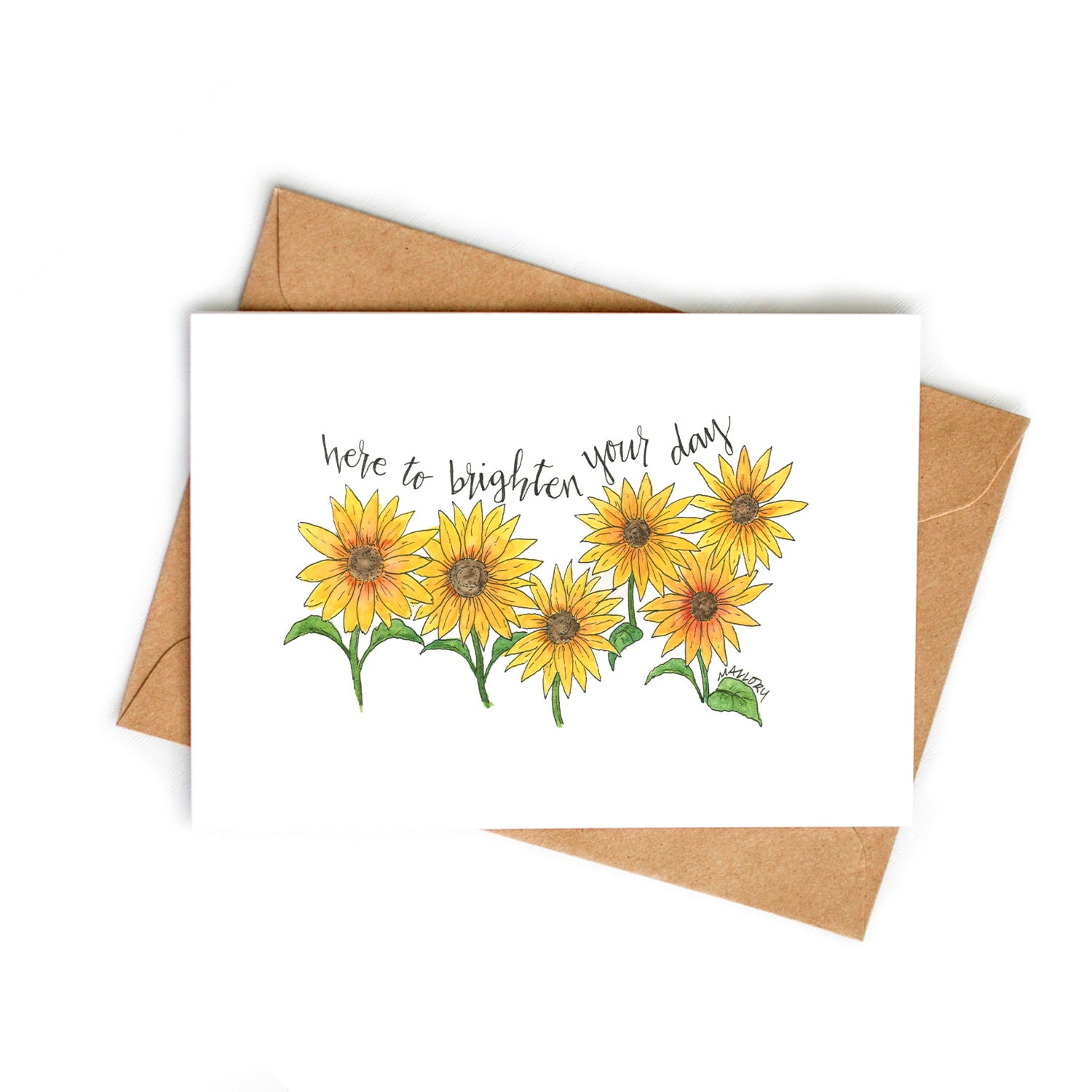 Sunflower Greeting Card – "Here to Brighten Your Day" Design – Envelope ...