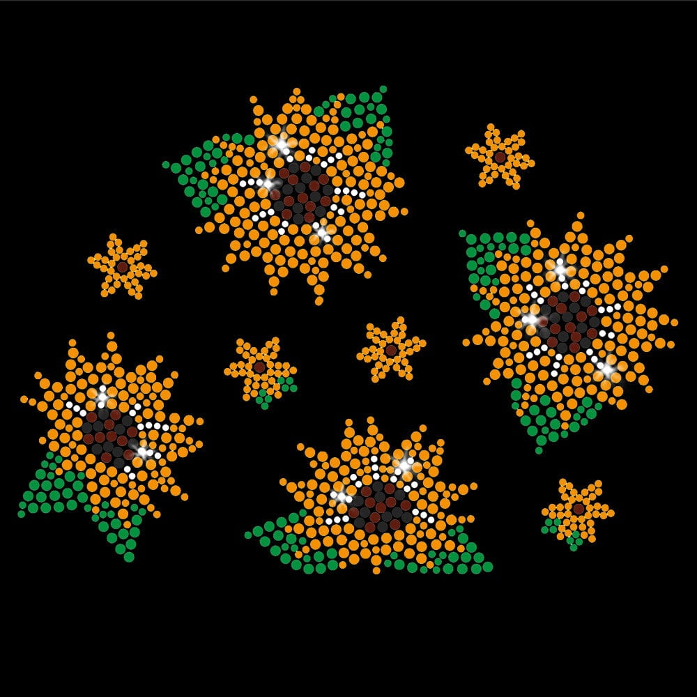 Sunflower Grove Flowers Cute Iron-on Gold Clear Rhinestone and ...