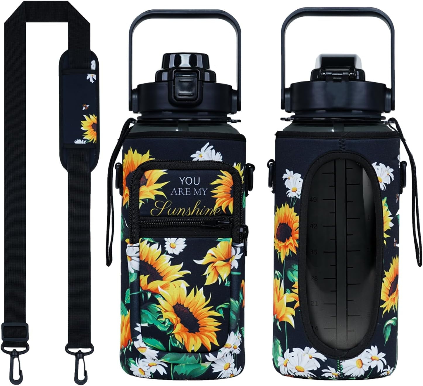 Sunflower Half Gallon Water Bottle with Sleeve - Flip Top Bpa Free 64 ...