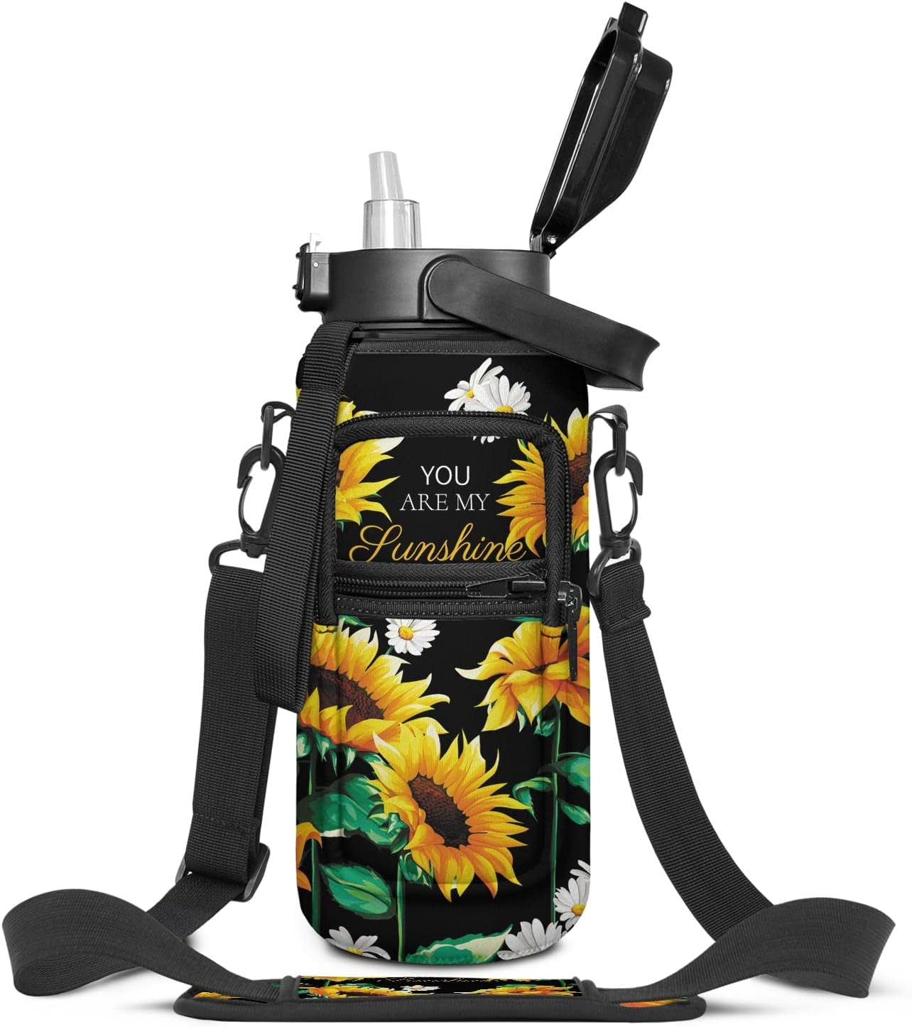 Sunflower Half Gallon Water Bottle with Sleeve - Flip Top Bpa Free 64 ...